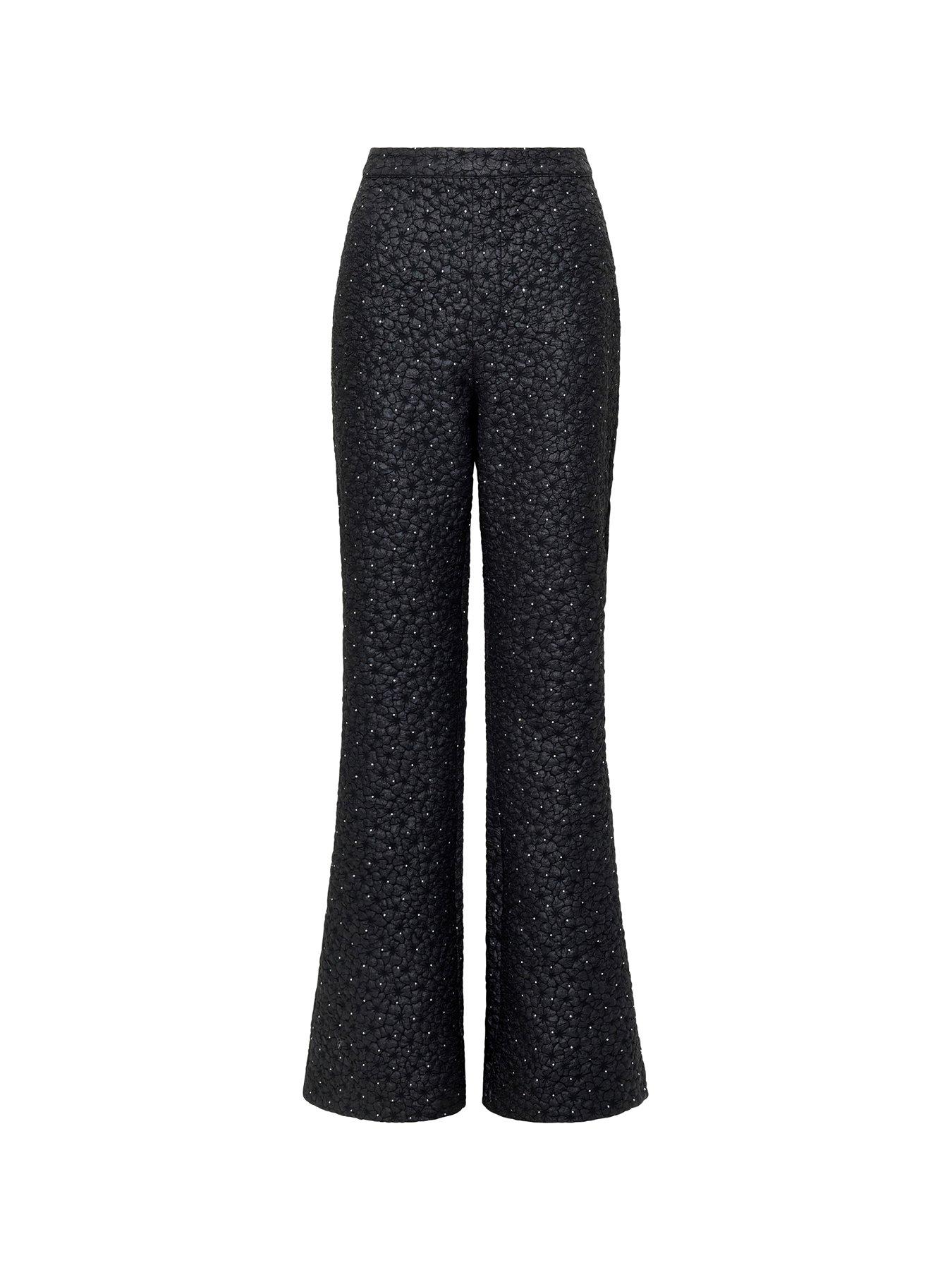 French Connection Floral Diamante Sparkle Jacquard Flared Trousers ...