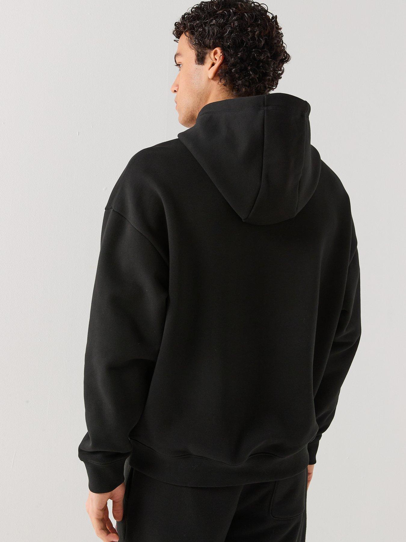 HUGO Dagethood Oversize Fit Rose Logo Overhead Hoodie - Black | Littlewoods