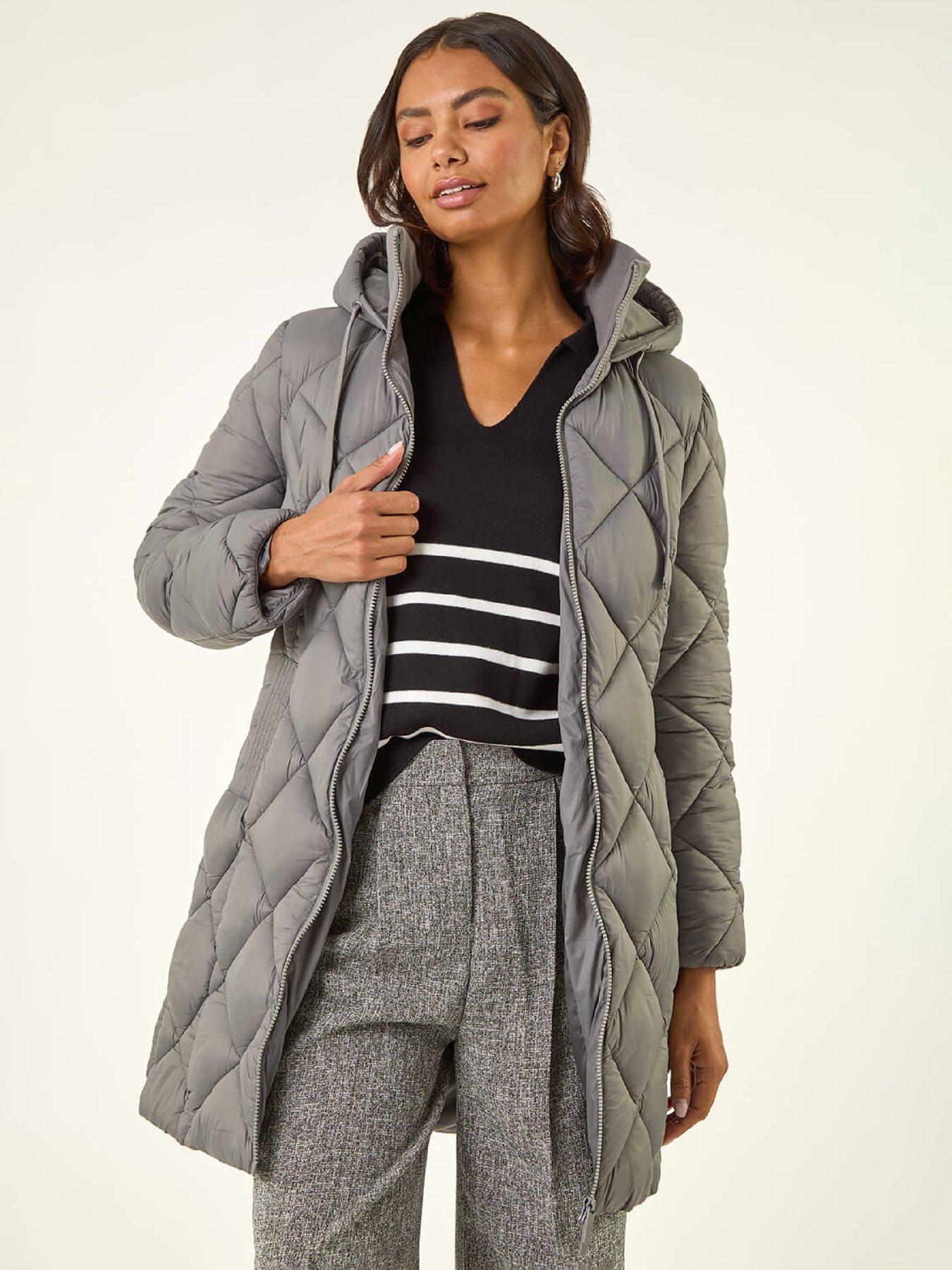 Roman Diamond Quilt Padded Coat - Grey | Littlewoods