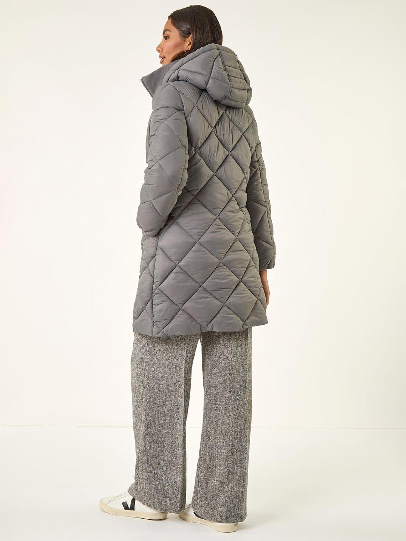 Roman Diamond Quilt Padded Coat - Grey | Littlewoods