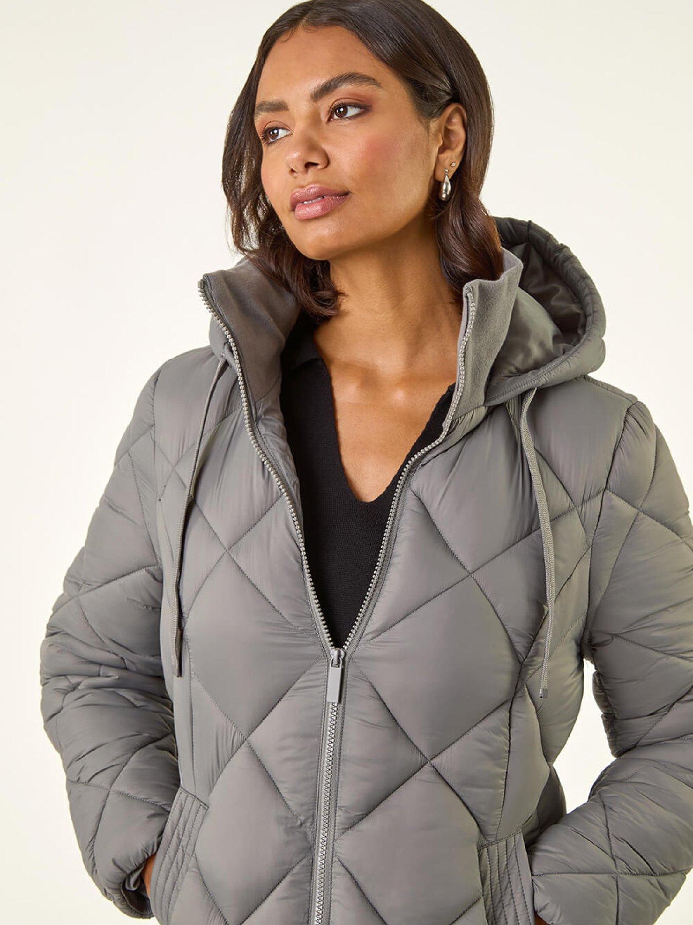 Roman Diamond Quilt Padded Coat - Grey | Littlewoods