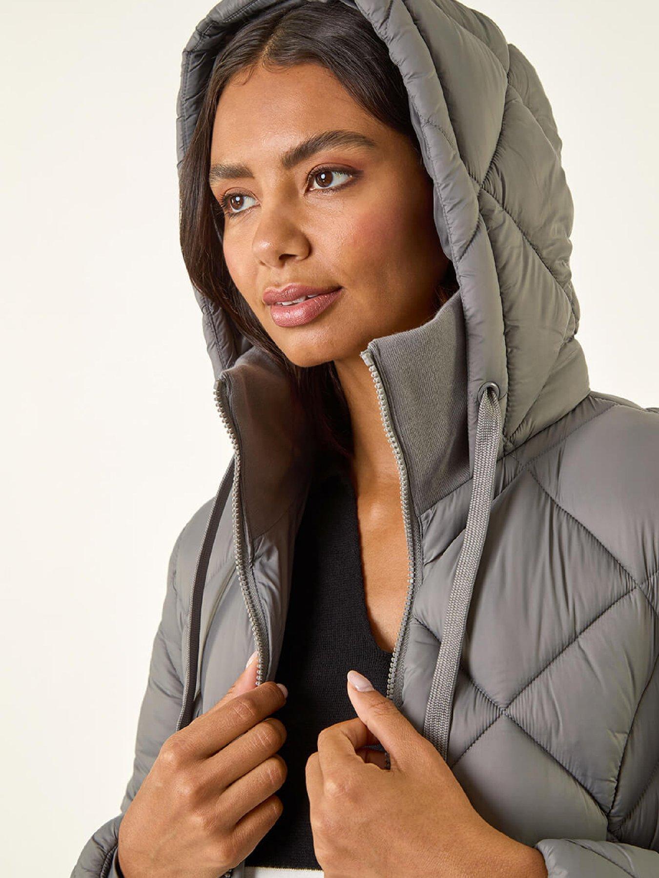 Roman Diamond Quilt Padded Coat - Grey | Littlewoods