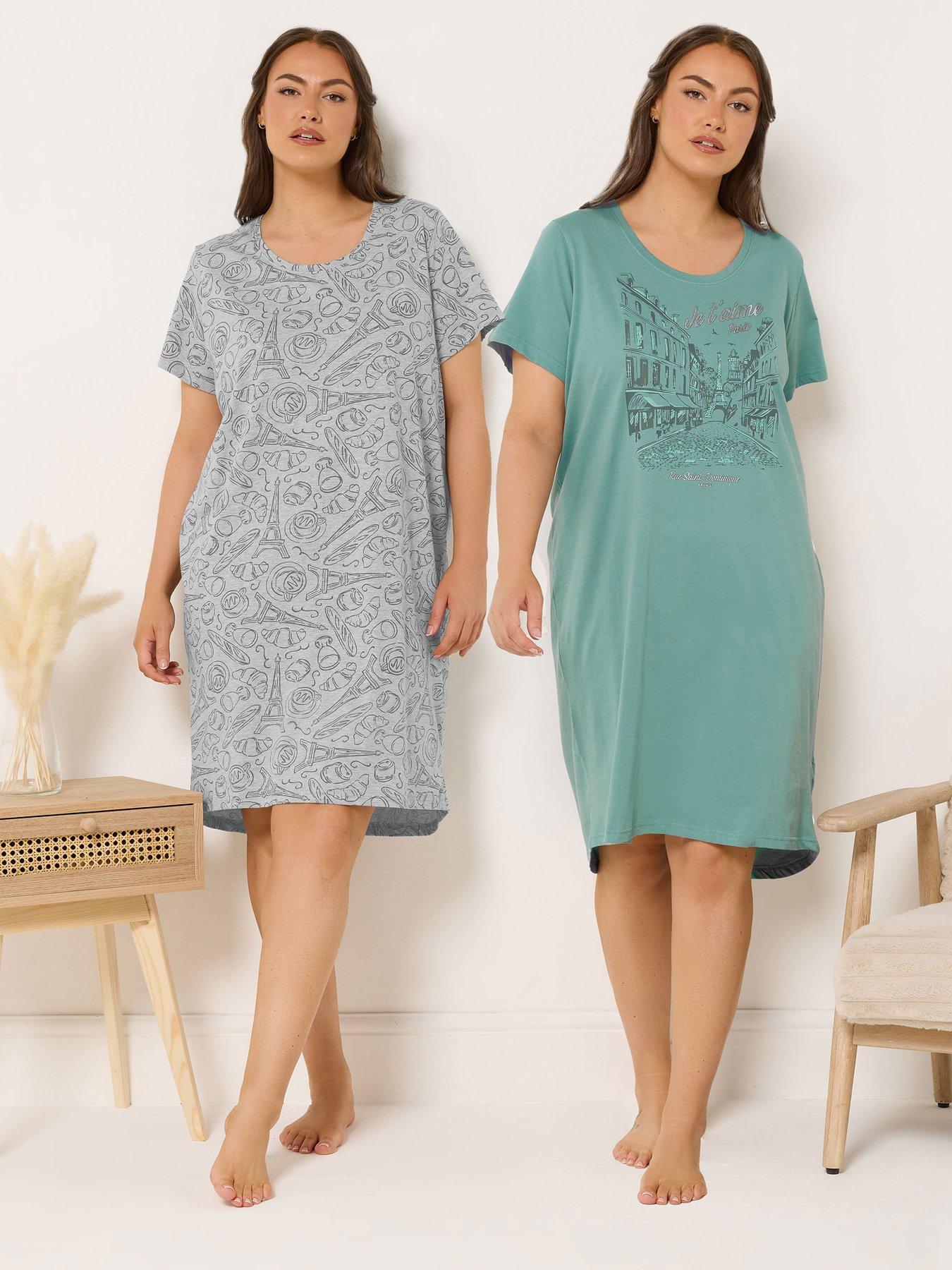 Yours Curve 2 Pack Paris Scene Nightdress - Green | Littlewoods