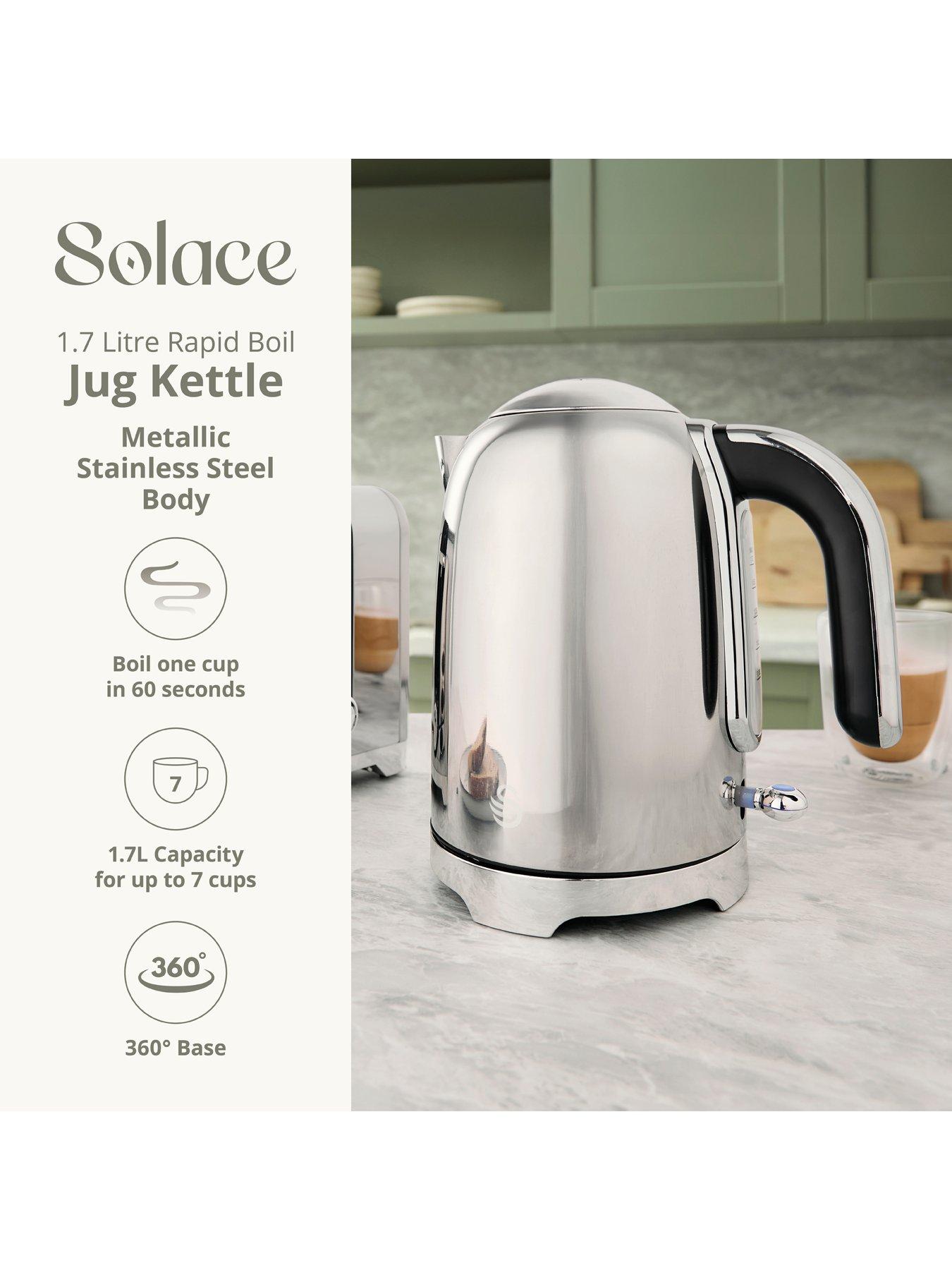 Swan Solace 1.7L Jug Kettle Stainless Steel, Fast boil, 1.7 Litre, 360 ...