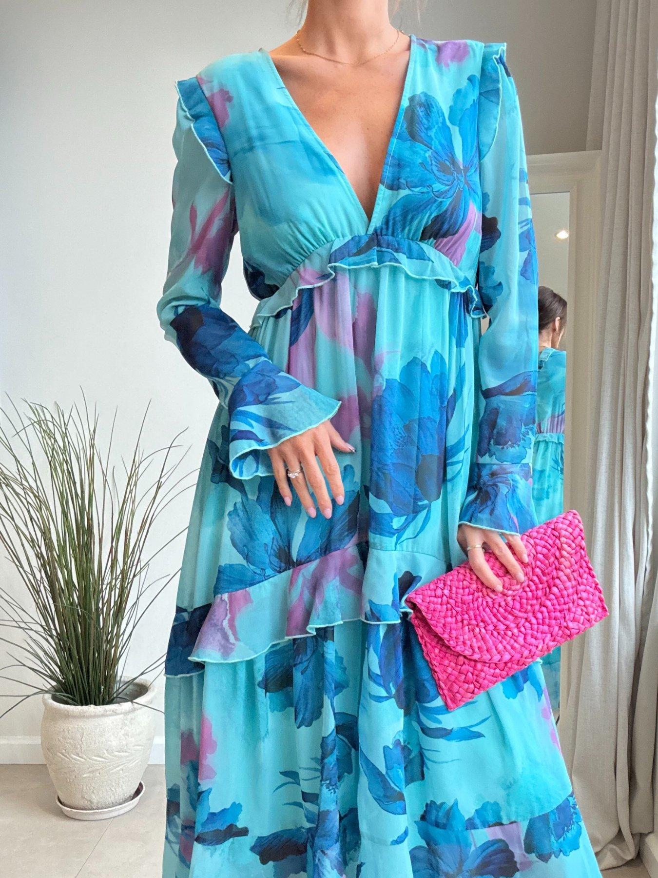 Style Cheat Birdie Long Sleeve Midi Dress - Blue | Littlewoods