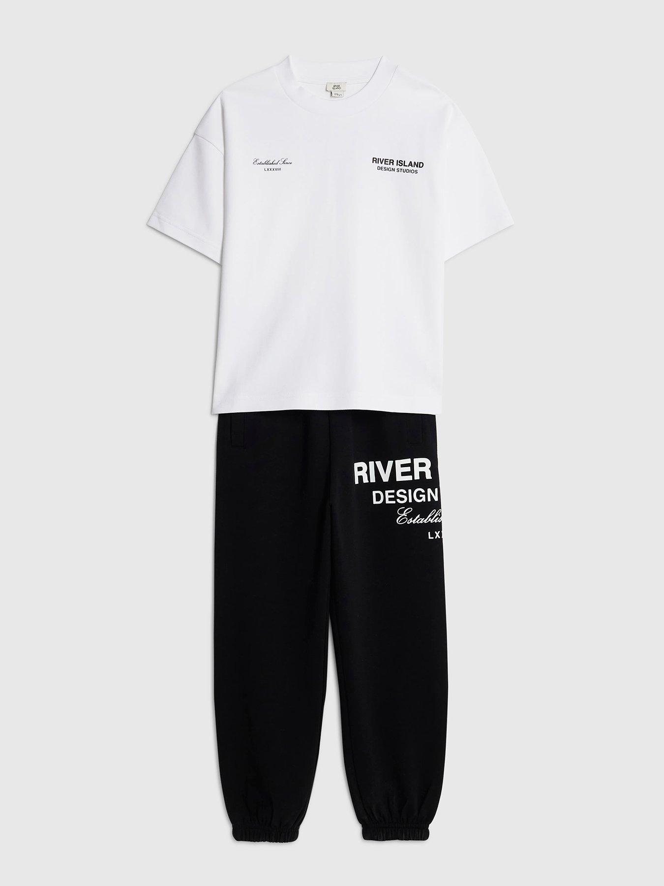 River Island Older Boys Design Studios Back Print Joggers Set - White ...