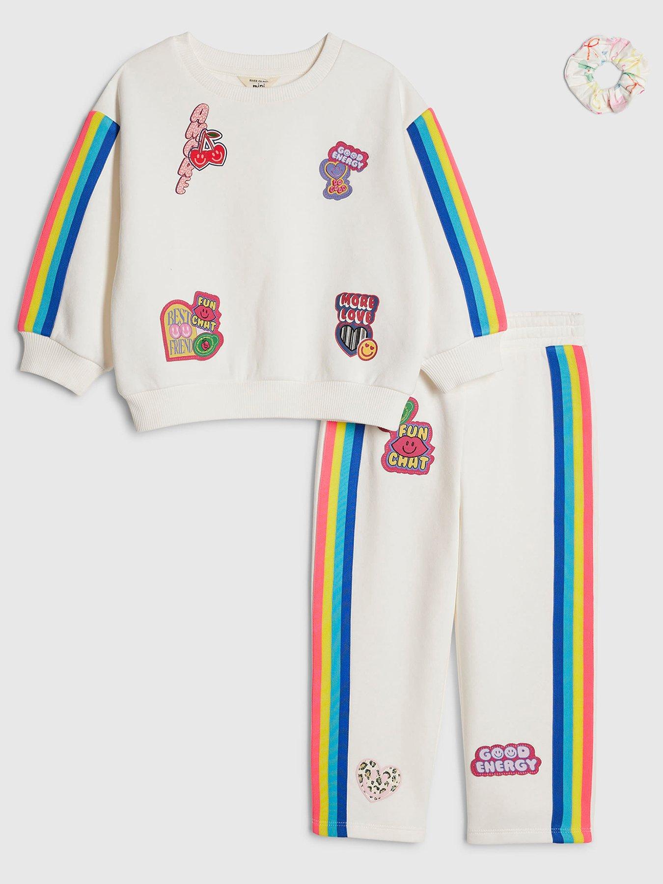 River Island Mini Girls Rainbow Badged Sweatshirt Set - Cream | Littlewoods