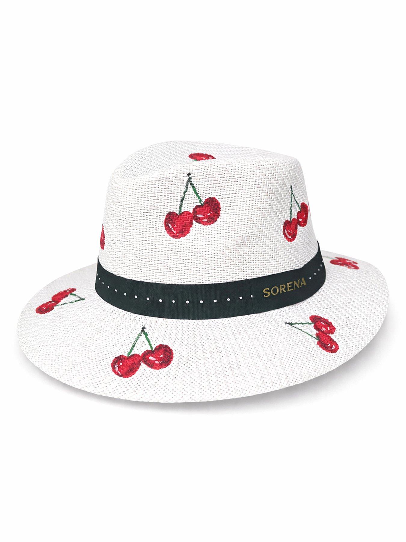 Sorena Cherry Print Hat - Beige | Littlewoods
