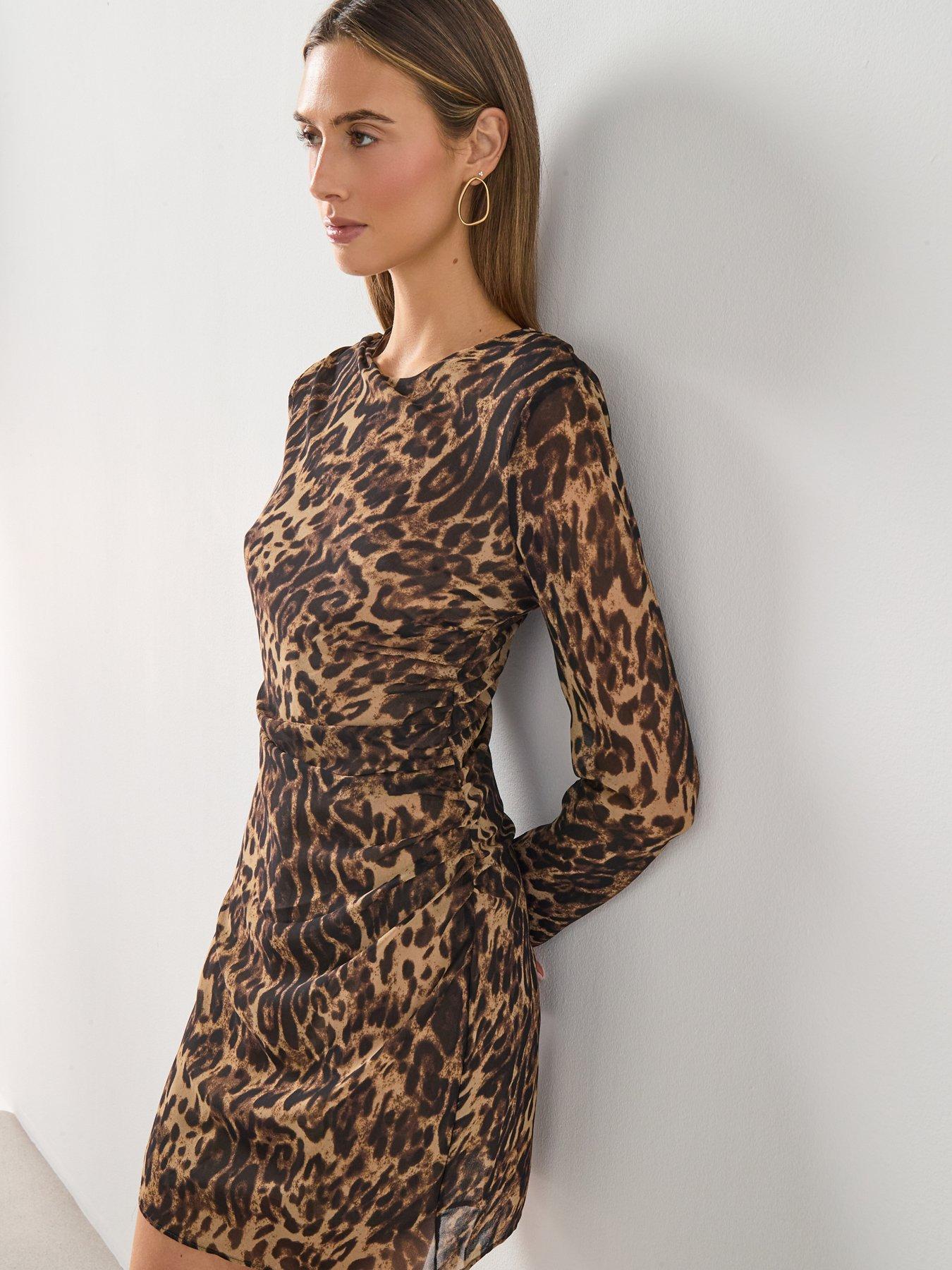 Mango Leopard Print Dress With Ruched Waist - Brown | Littlewoods