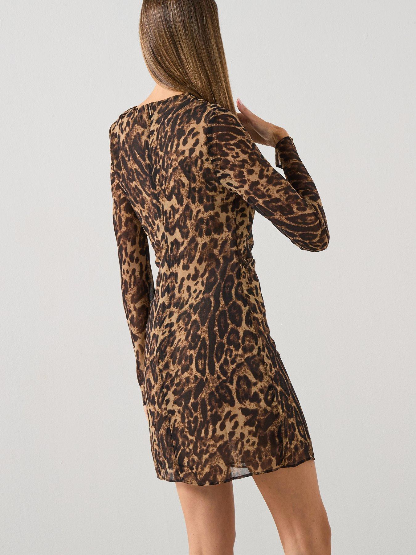 Mango Leopard Print Dress With Ruched Waist - Brown | Littlewoods