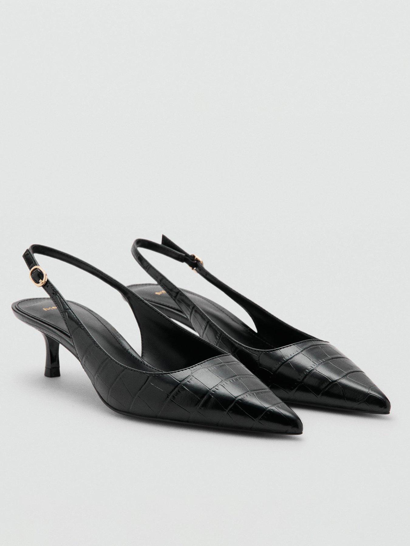 Mango Croc Effect Heeled Shoes - Black | Littlewoods