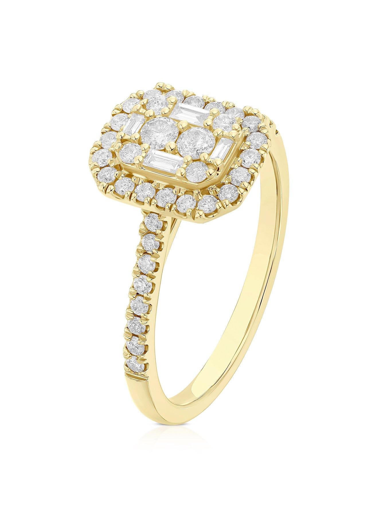 H. Samuel 9Ct Cluster Stone Set Shoulders 050Ct Diamond Ring - Gold ...