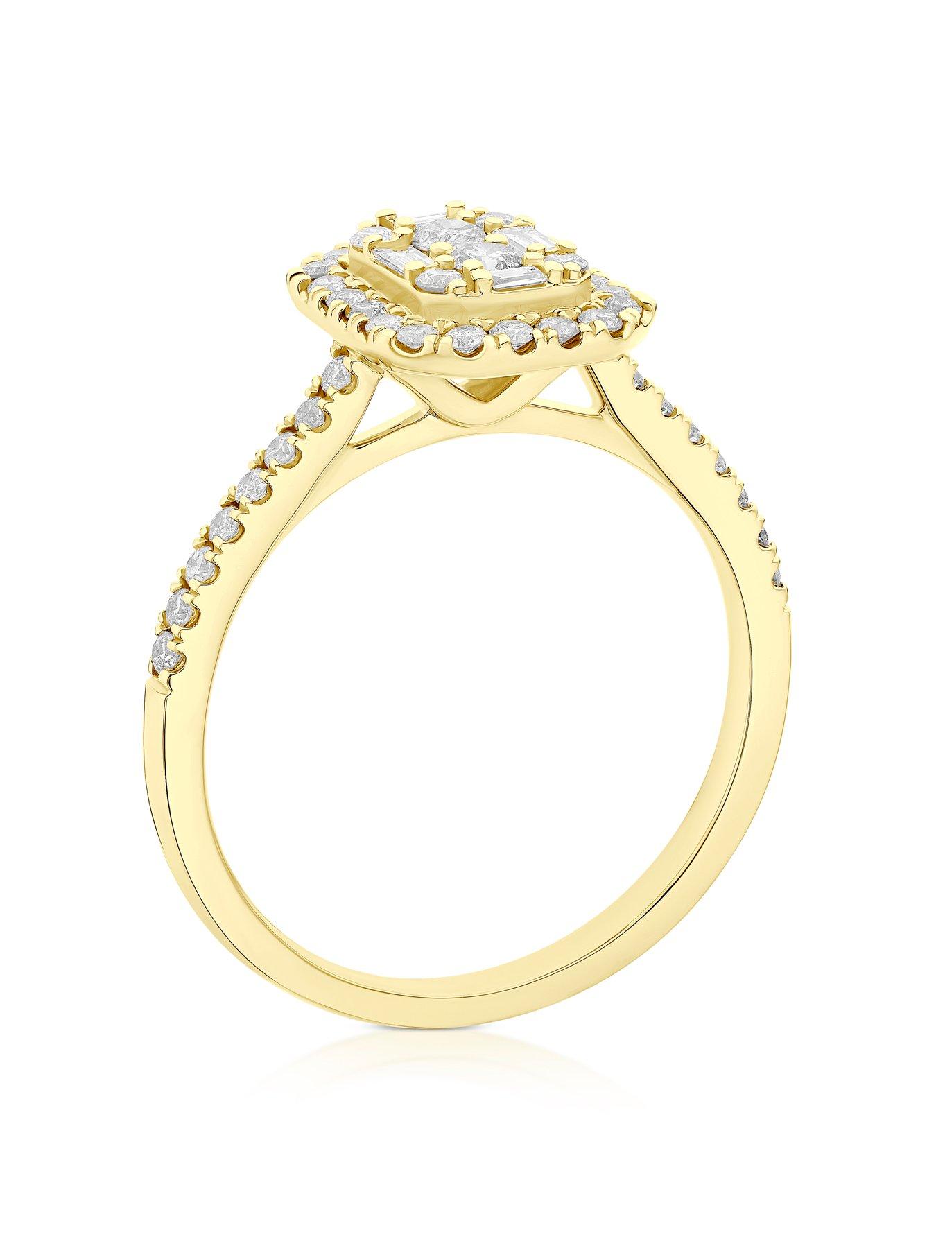 H. Samuel 9Ct Cluster Stone Set Shoulders 050Ct Diamond Ring - Gold ...