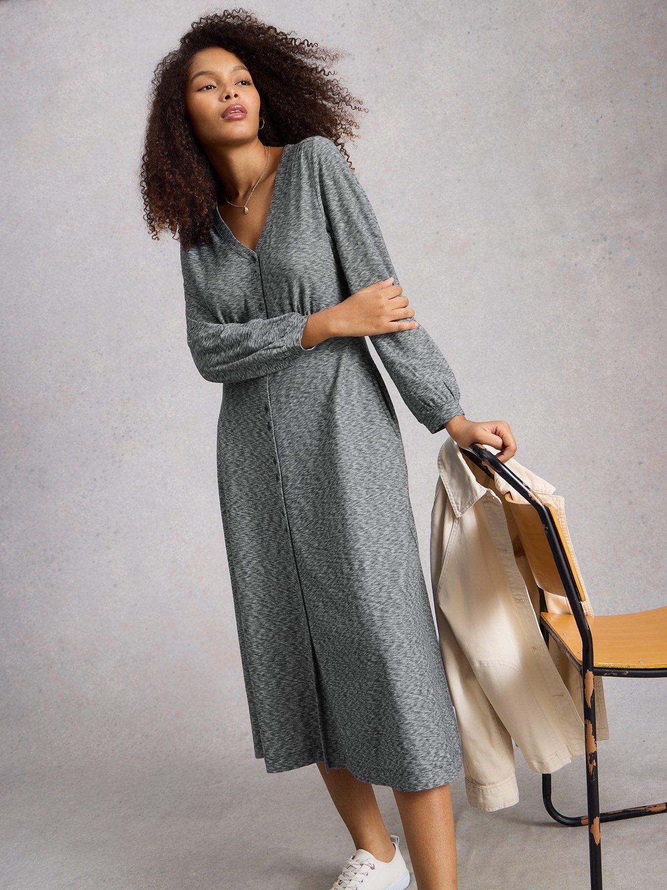 White Stuff Megan Button Jersey Dress - Navy | Littlewoods