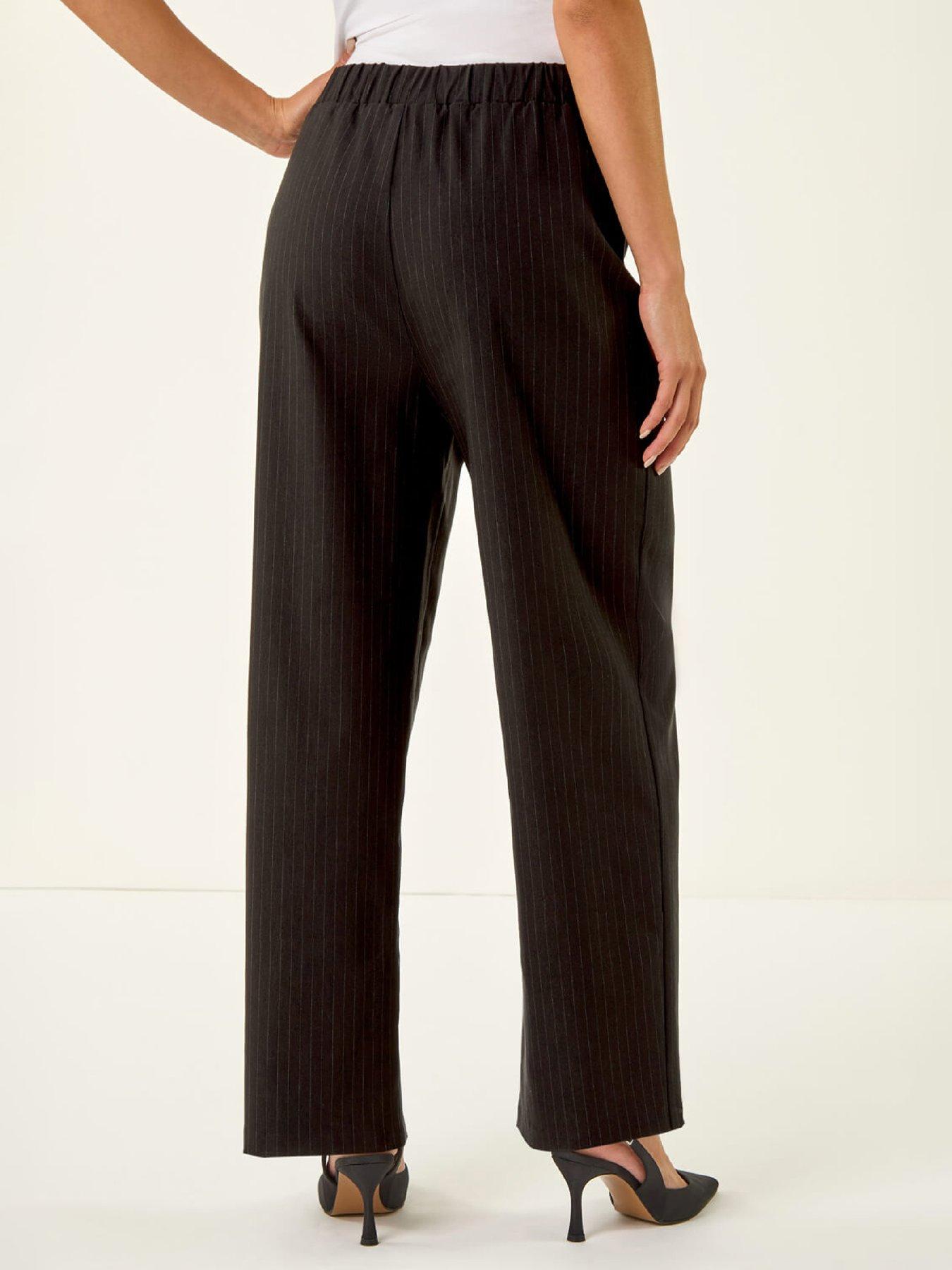 Roman Stripe Print Bengaline Stretch Trouser - Black | Littlewoods