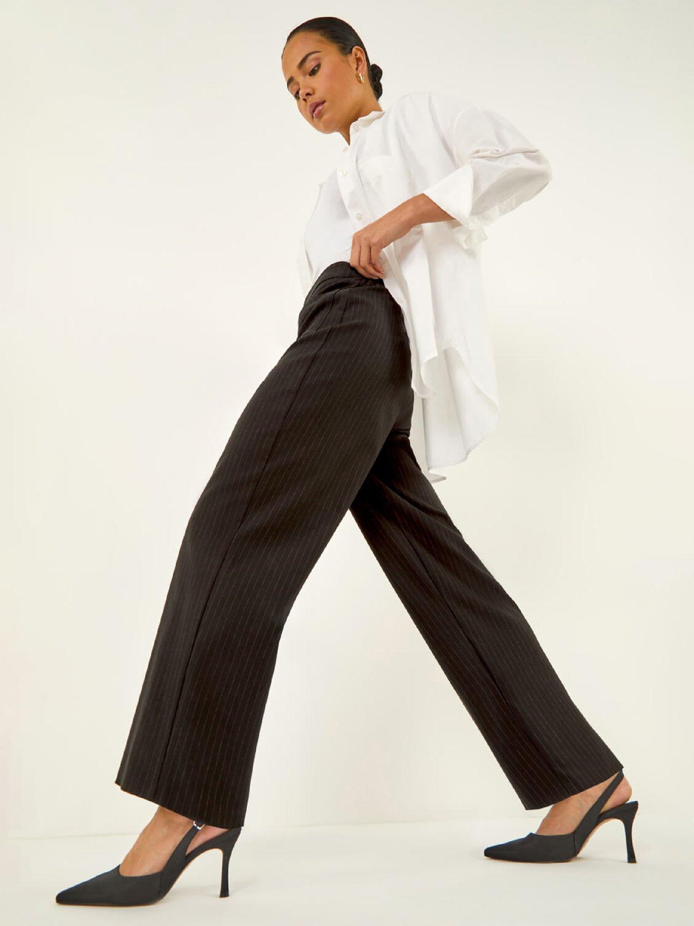 Roman Stripe Print Bengaline Stretch Trouser - Black | Littlewoods
