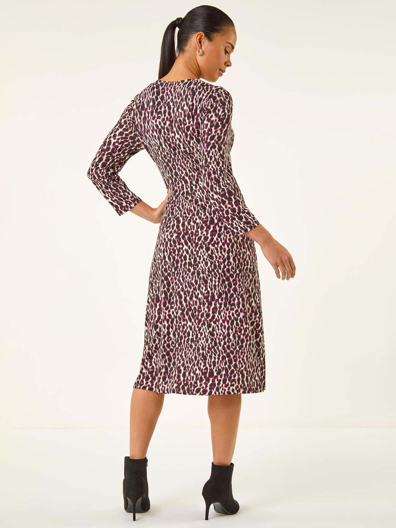 Roman Petite Animal Print Ruched Stretch Midi Dress | Littlewoods