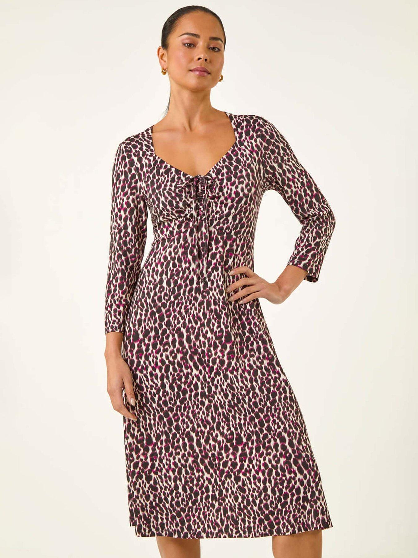 Roman Petite Animal Print Ruched Stretch Midi Dress | Littlewoods