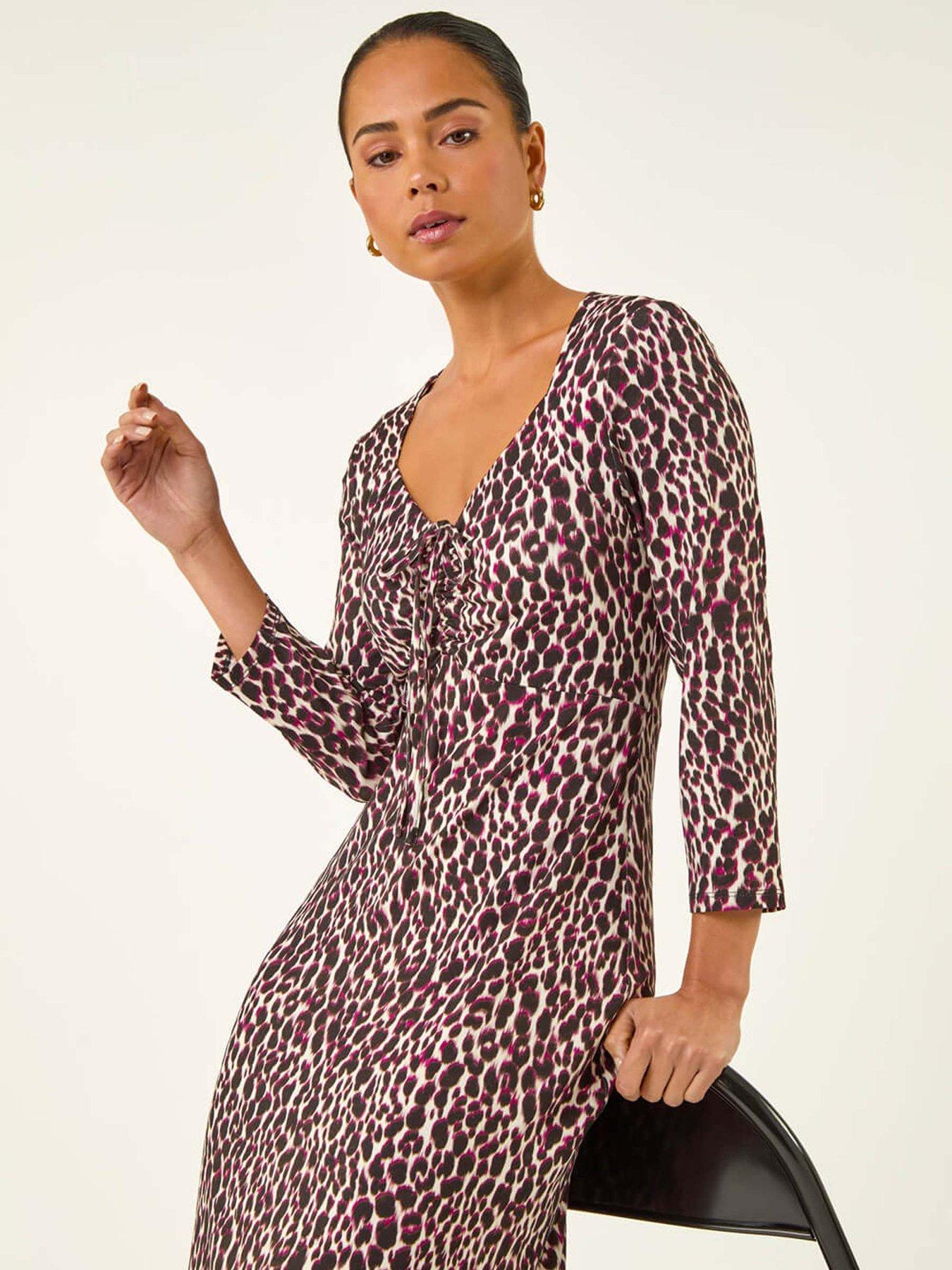 Roman Petite Animal Print Ruched Stretch Midi Dress | Littlewoods