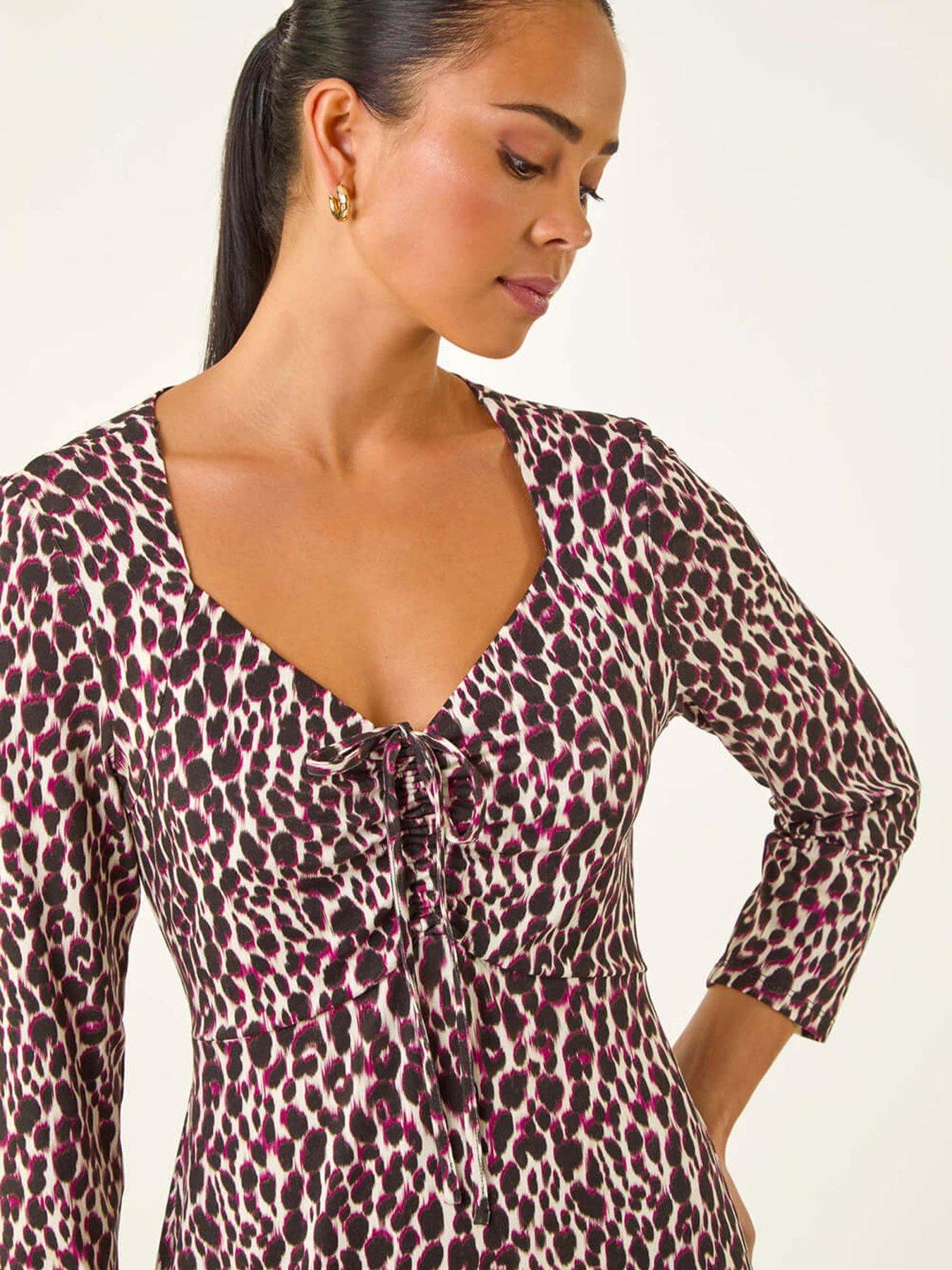Roman Petite Animal Print Ruched Stretch Midi Dress | Littlewoods