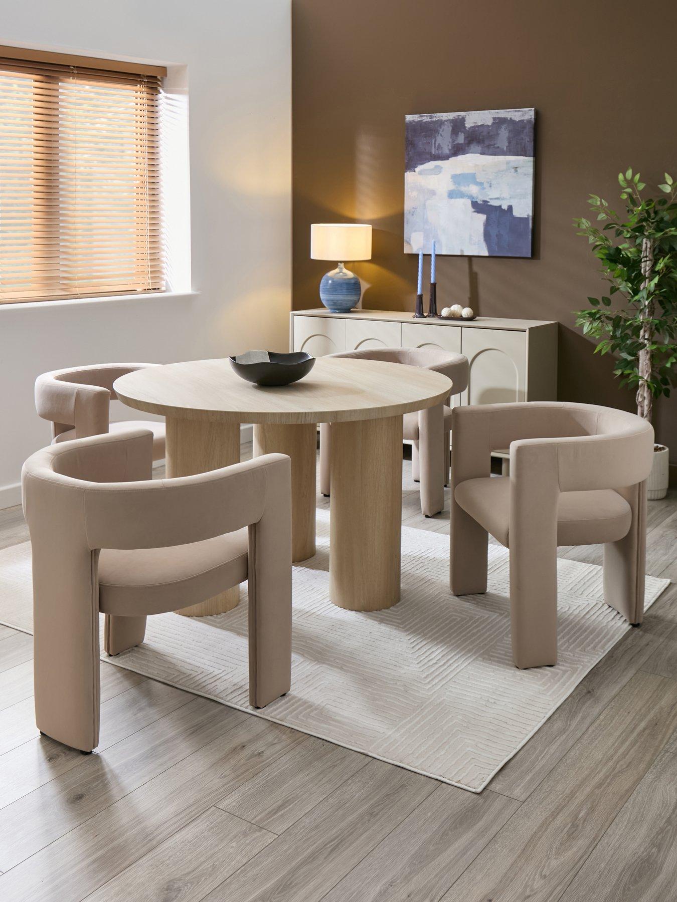 The Very Collection Arley 120cm Round Dining Table & 4 Nell Taupe ...