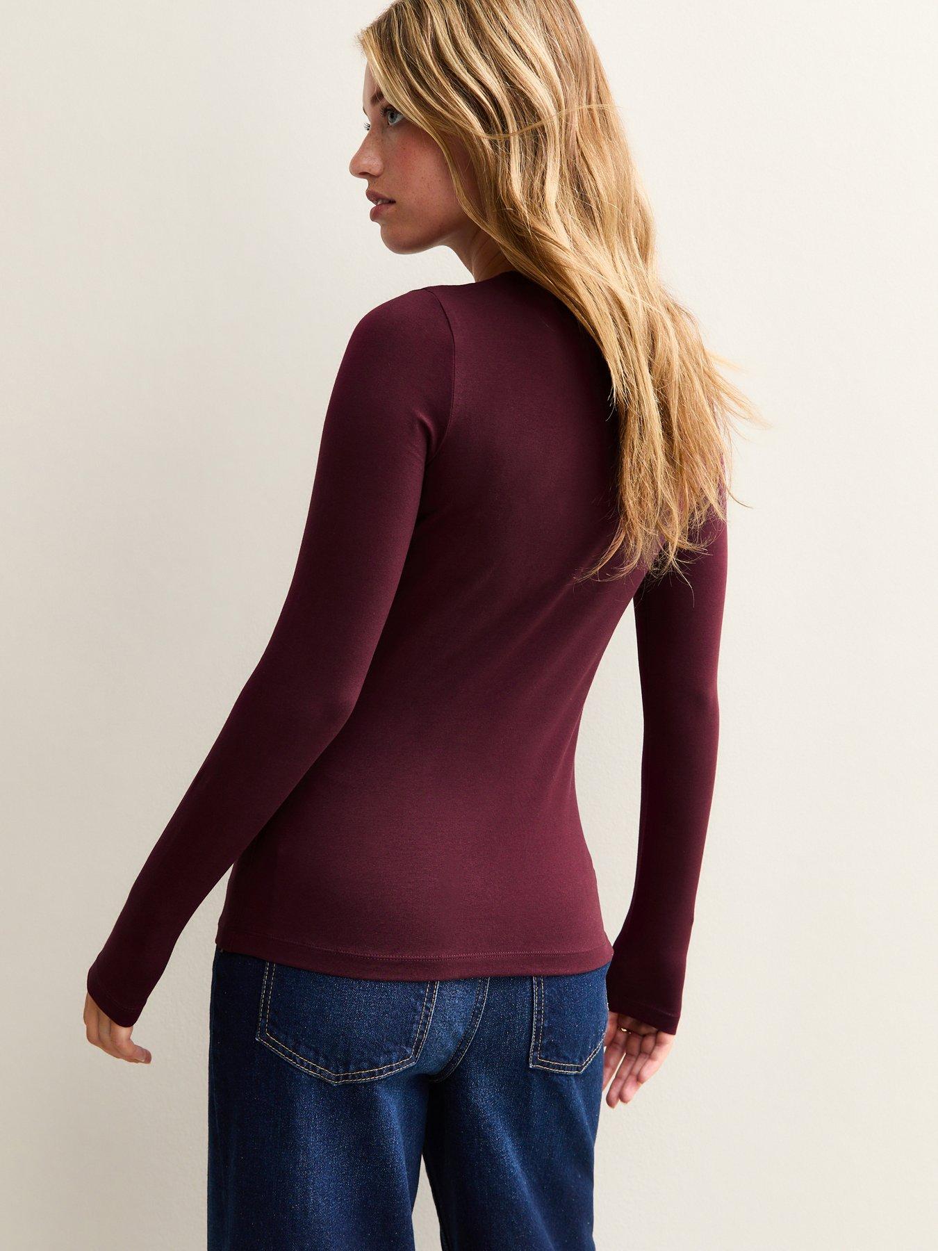 New Look Long Sleeve Crew Neck Top - Dark Burgundy | Littlewoods