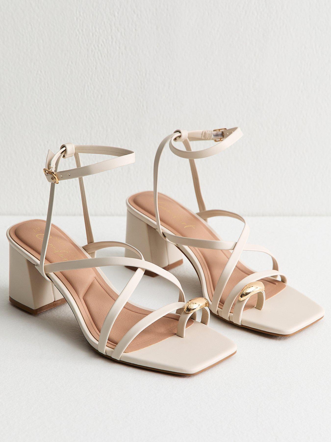 New Look Faux Leather Metal Toe Loop Block Heel Sandals - Off White ...