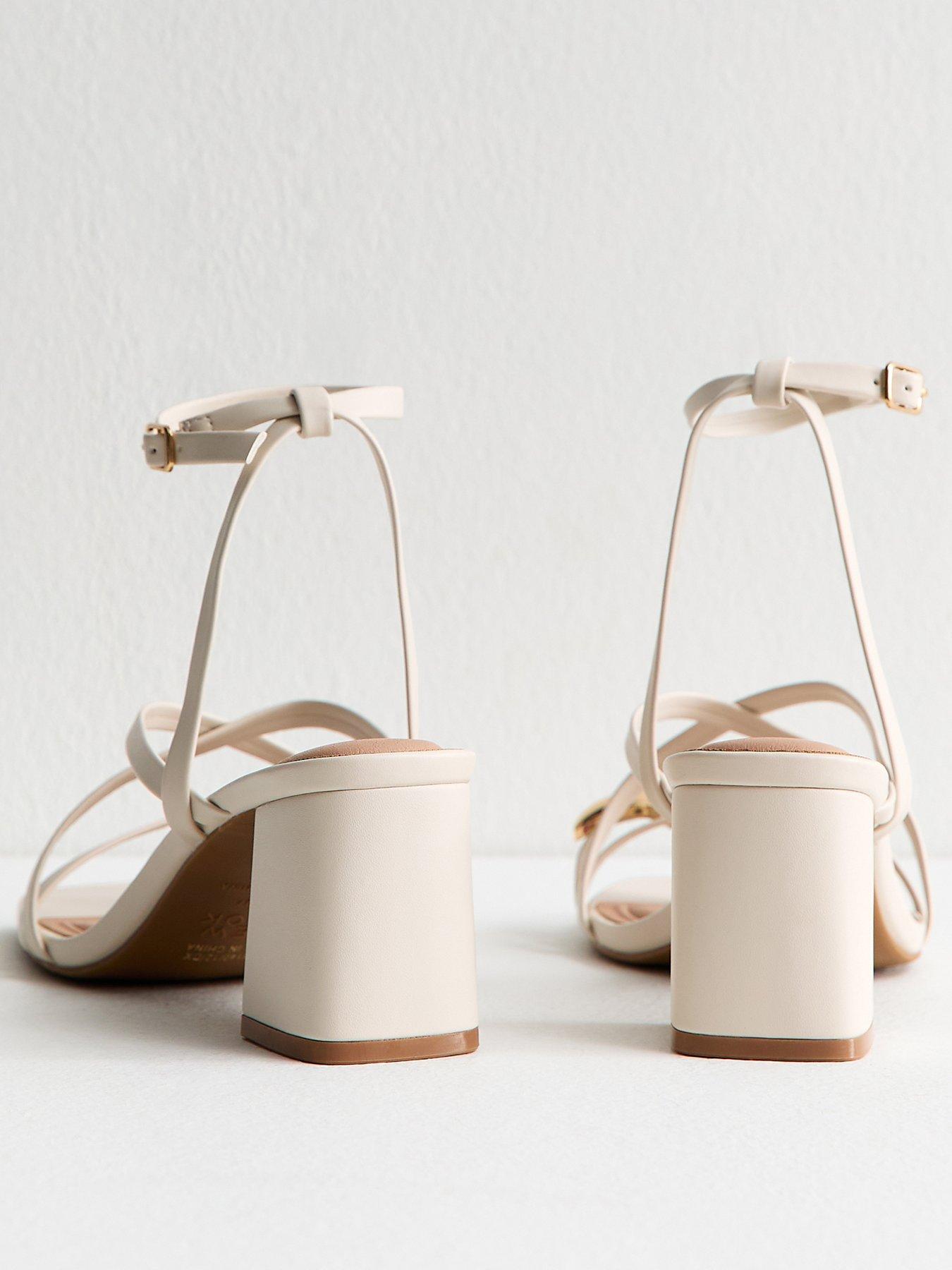 New Look Faux Leather Metal Toe Loop Block Heel Sandals - Off White ...