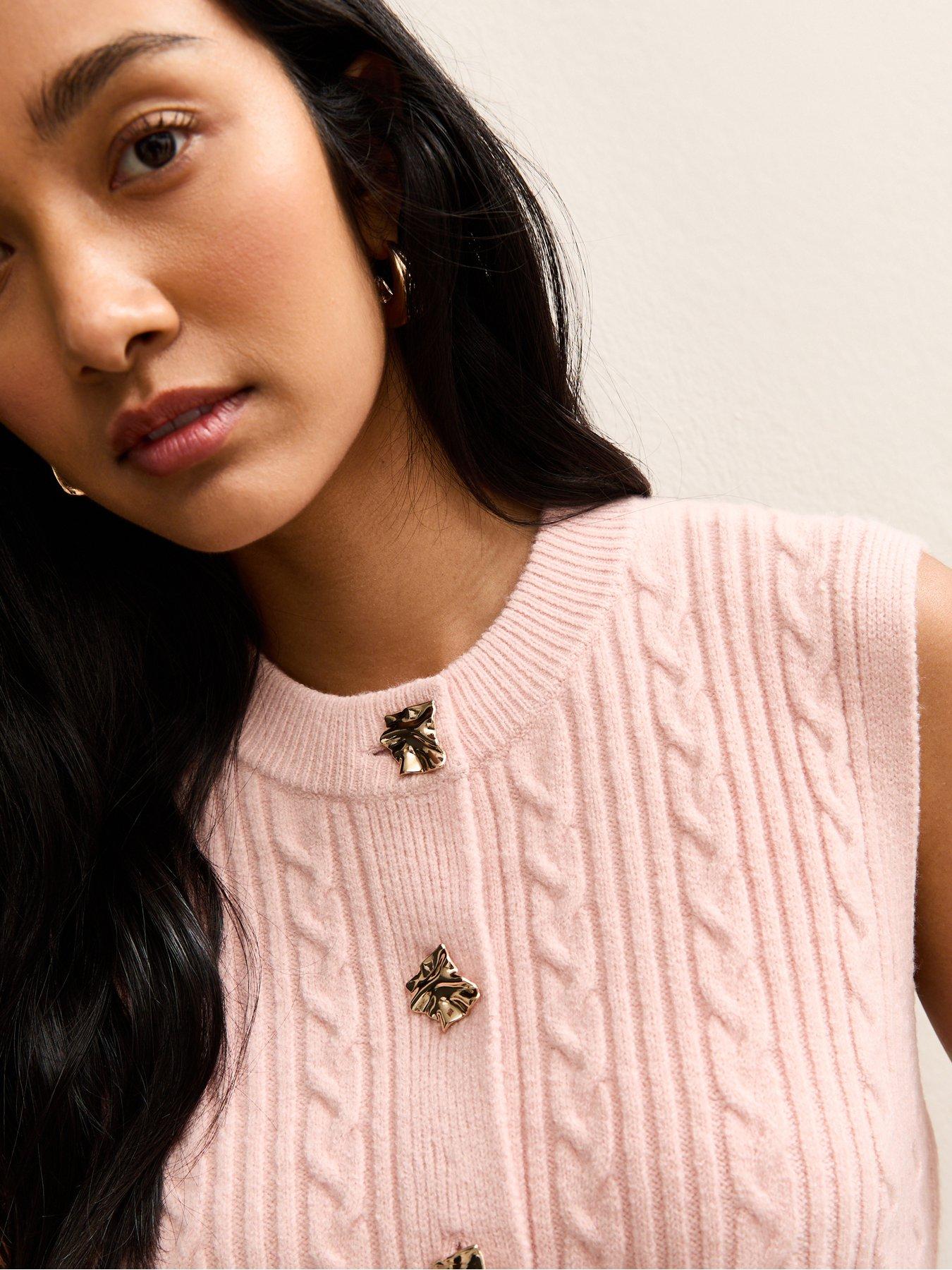 New Look Cable Knit Waistcoat - Light Pink | Littlewoods