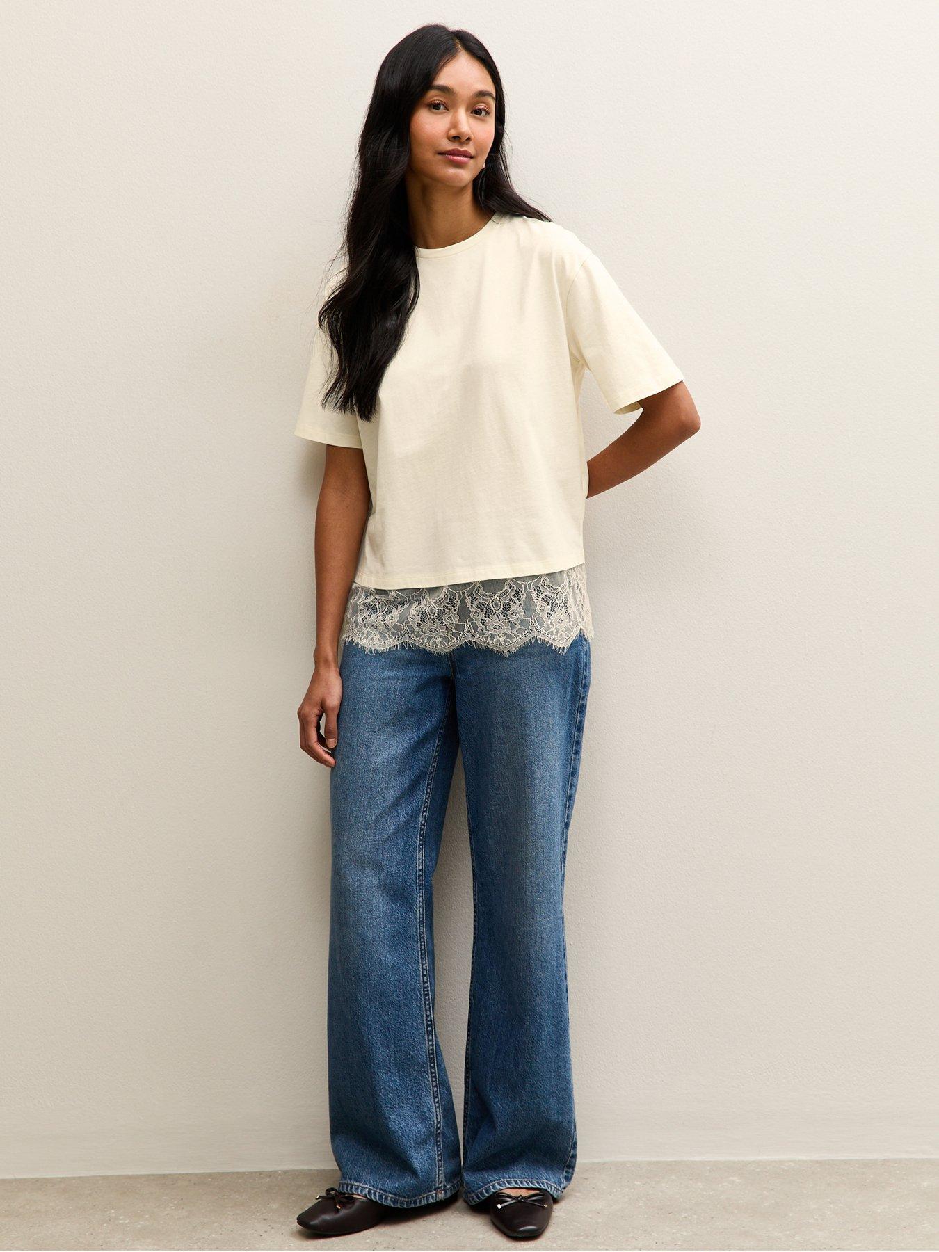 New Look White Lace Hem Boxy Top - Cream | Littlewoods