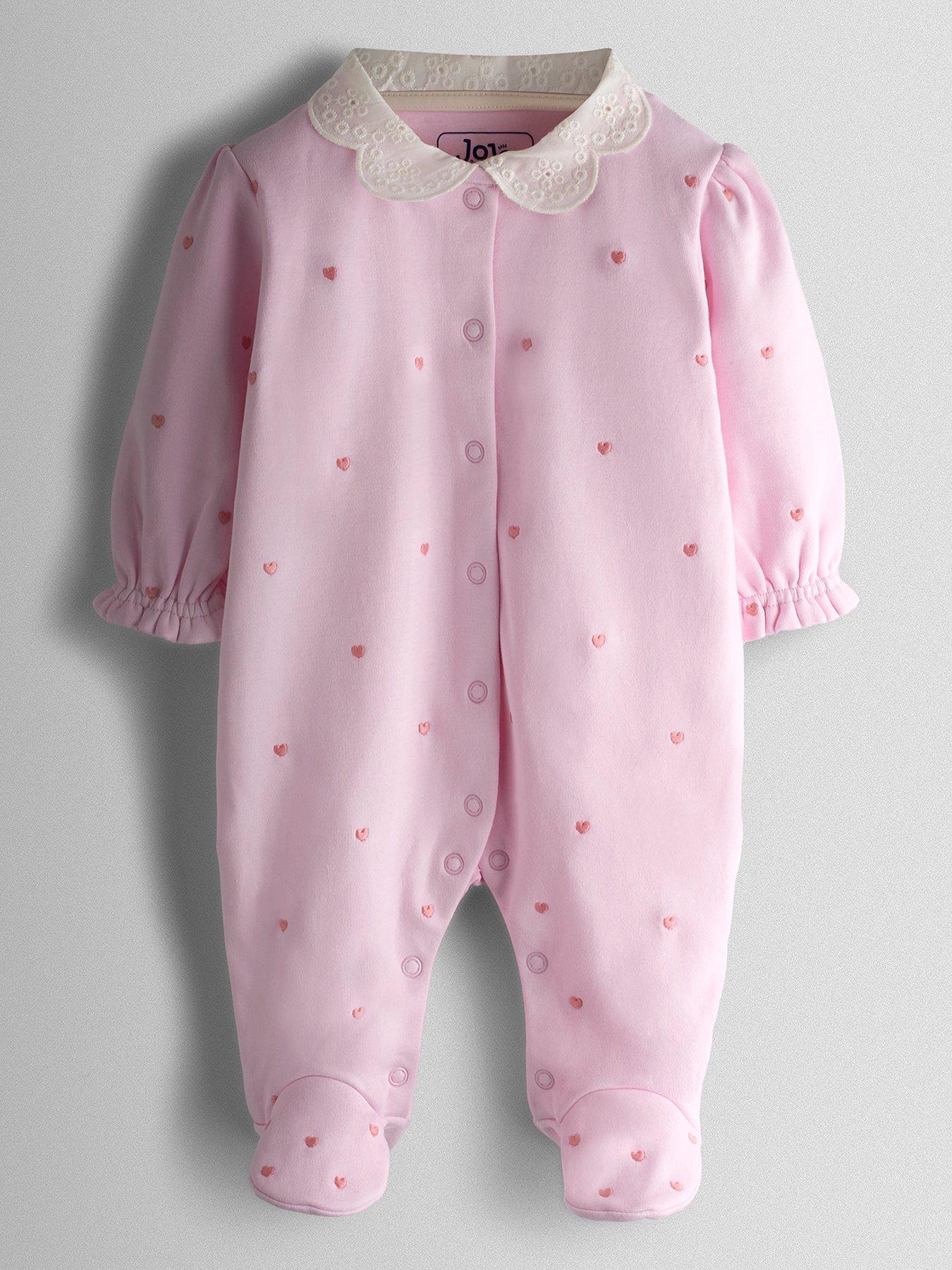 JoJo Maman Bebe Baby Girls Heart Embroidered Sleepsuit & Turban Set ...