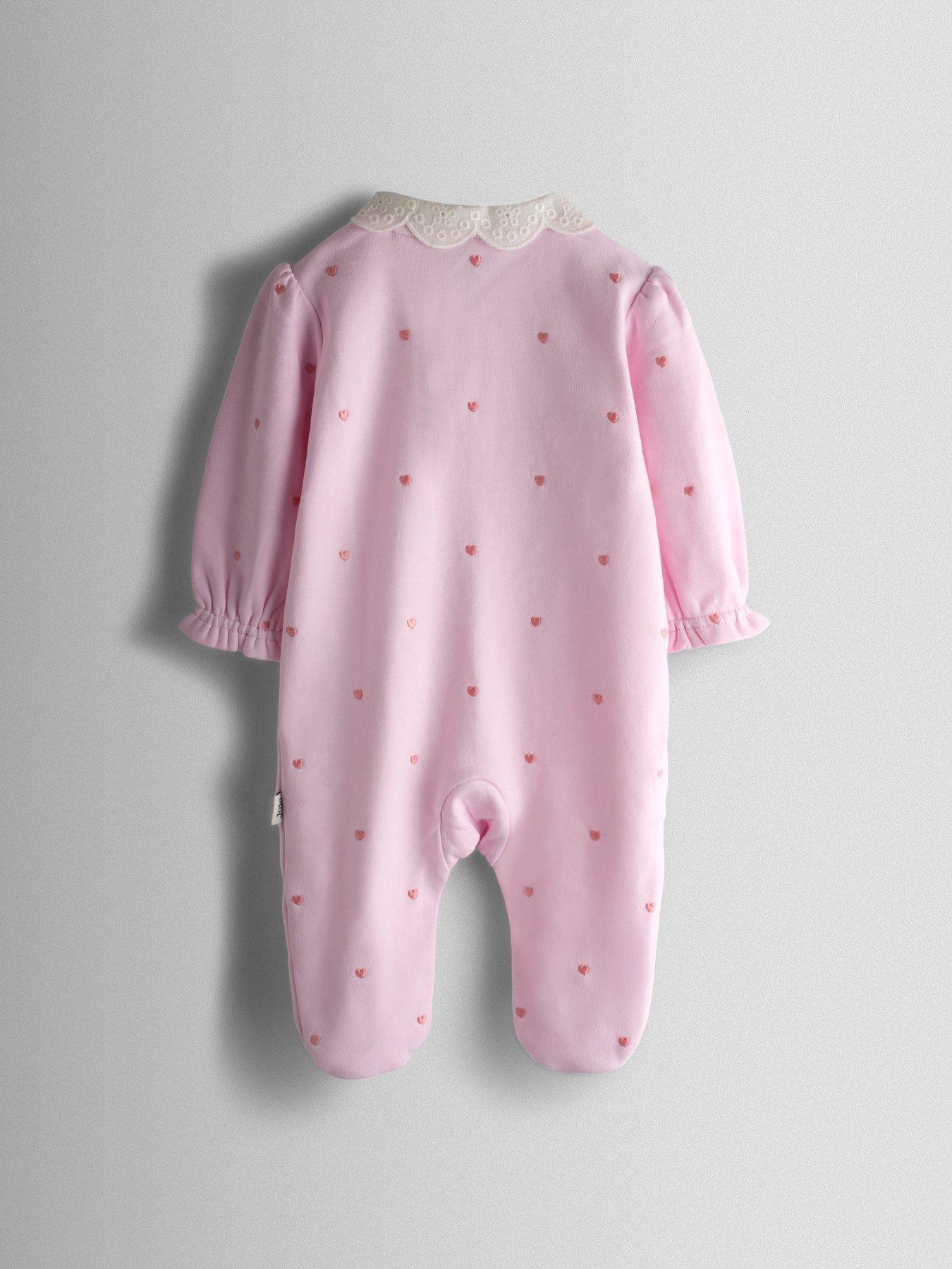 JoJo Maman Bebe Baby Girls Heart Embroidered Sleepsuit & Turban Set ...