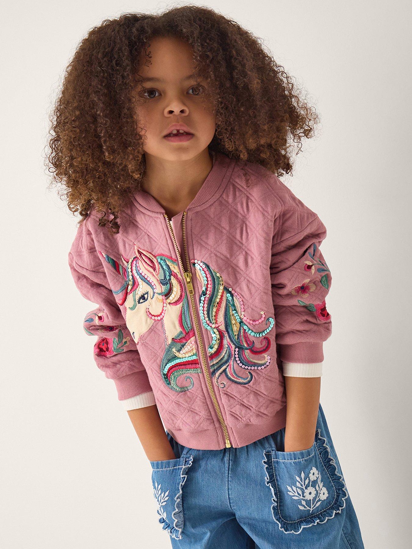 Monsoon Girls Unicorn Quilted Drop Shoulder Bomber Jacket - Pink ...