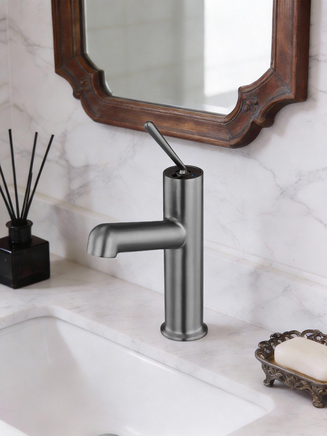 Living and Home Gunmetal Grey Metal Basin Mixer Tap With Zinc Alloy ...