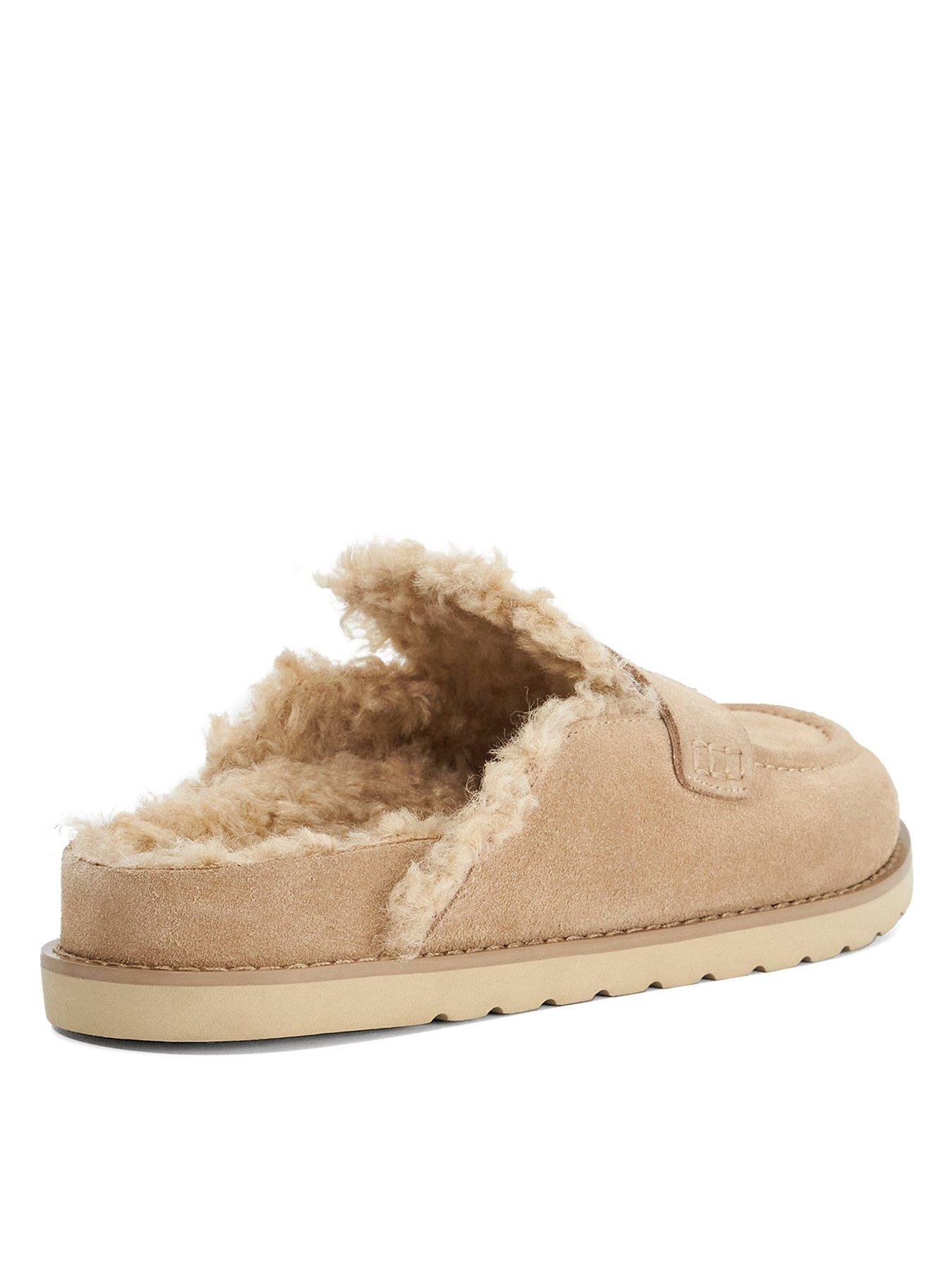 Dune London Goldy Faux Shearling Lined Backless Suede Loafers - Beige ...