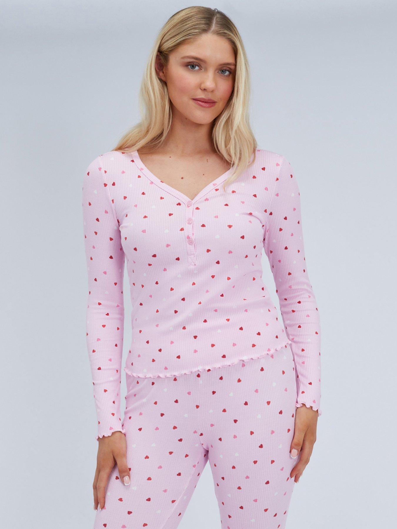 Boux Avenue Heart Rib Henley Pyjama Set - Pink | Littlewoods