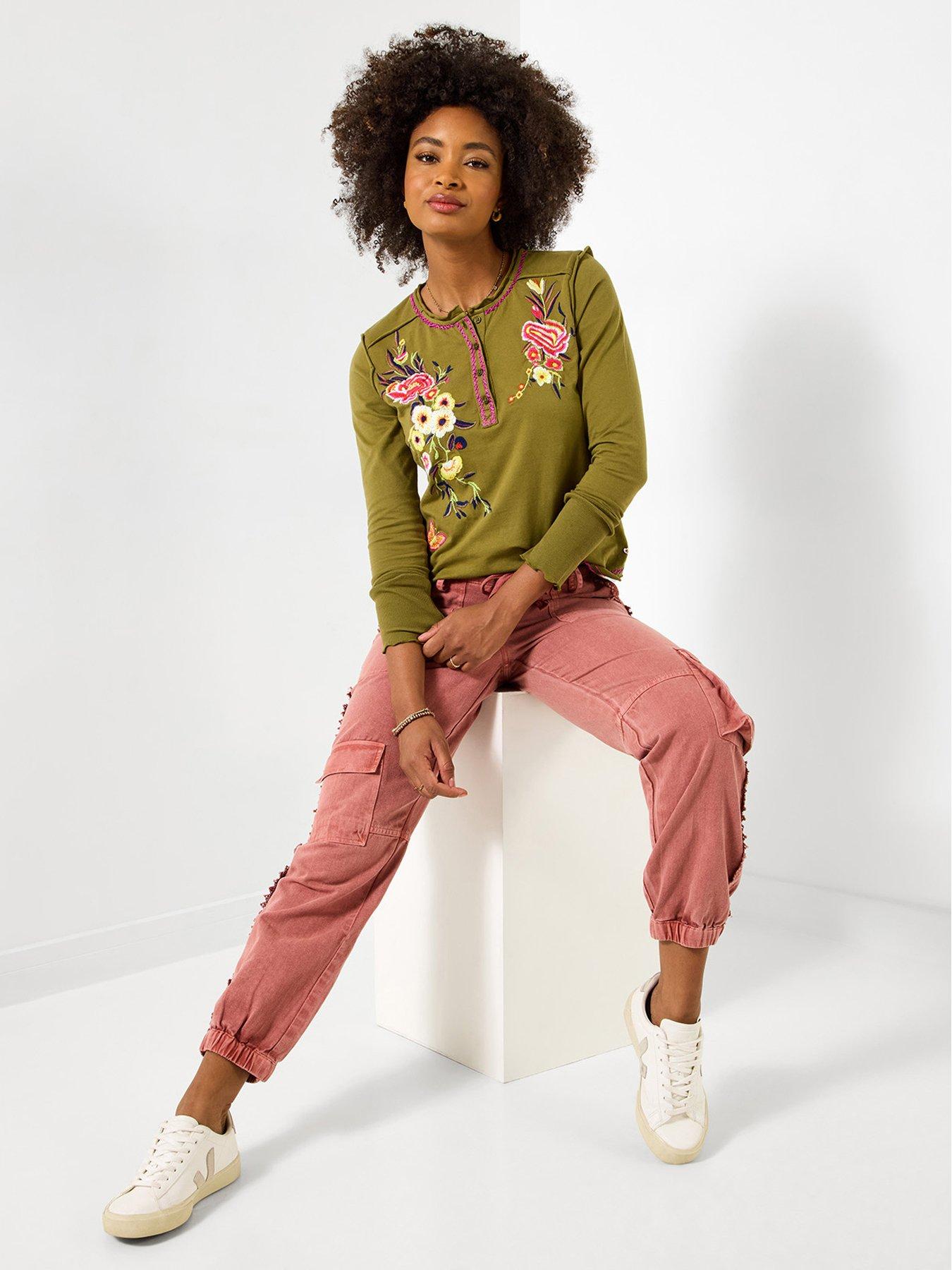 Joe Browns Gabriela Embroidered Henley Top - Green | Littlewoods