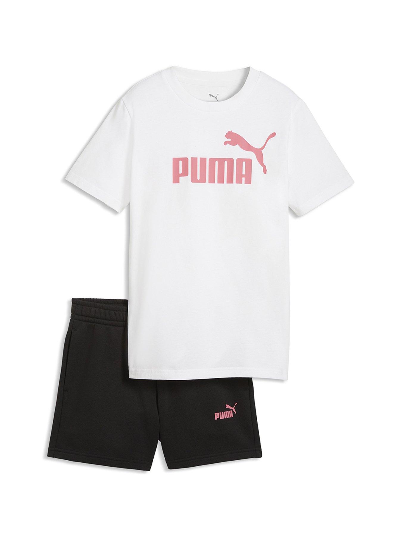 Puma Girls Logo Tee And Shorts Set - White/pink | Littlewoods
