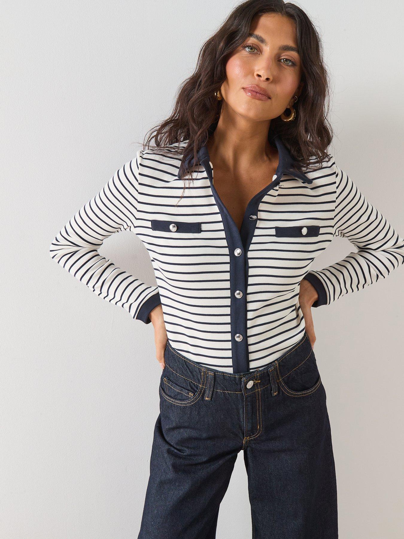 Mango Striped Cardigan With Jewel Buttons - Blue | Littlewoods