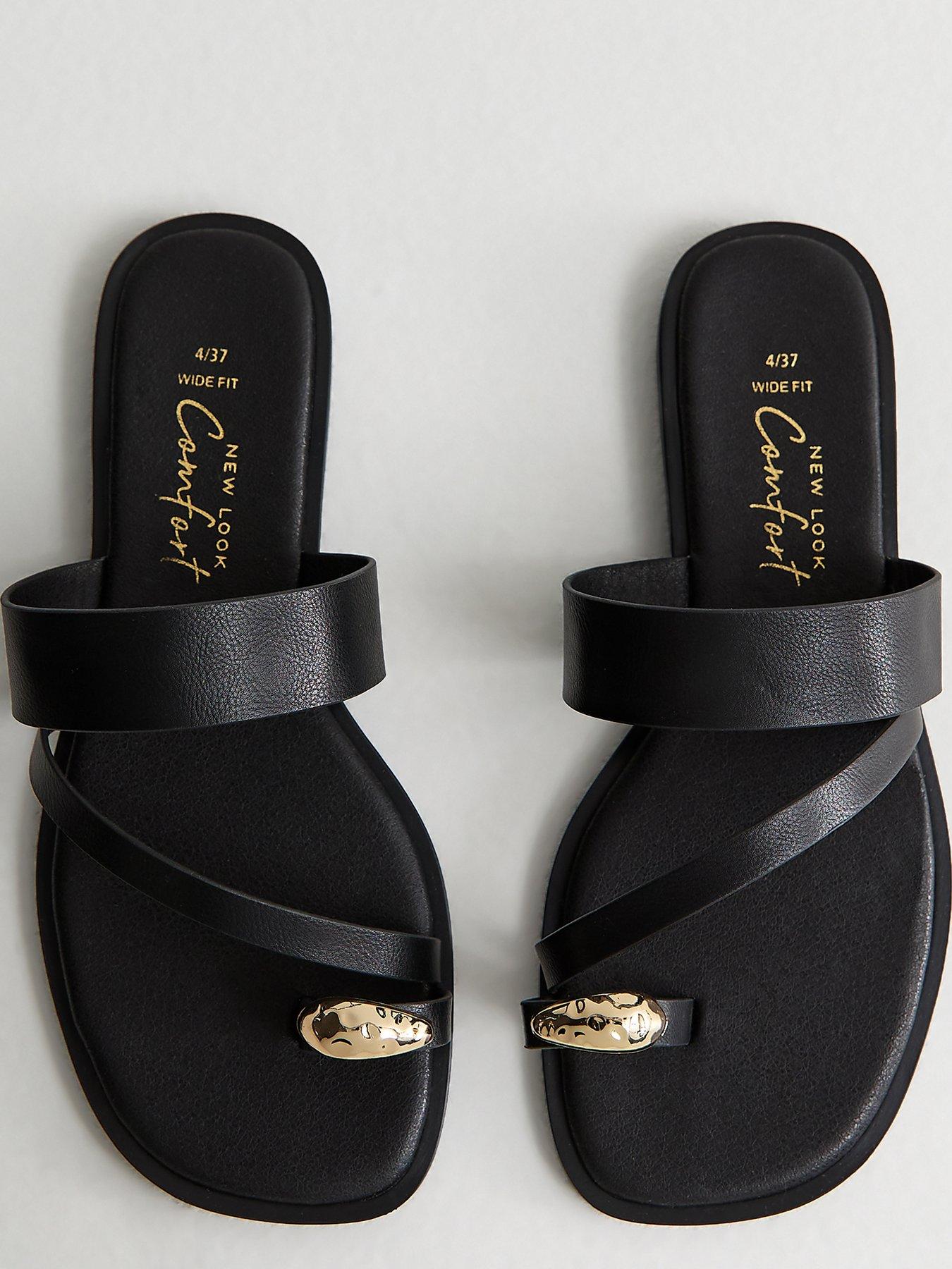 New Look Wide Fit Faux Leather Metal Toe Ring Mules - Black | Littlewoods