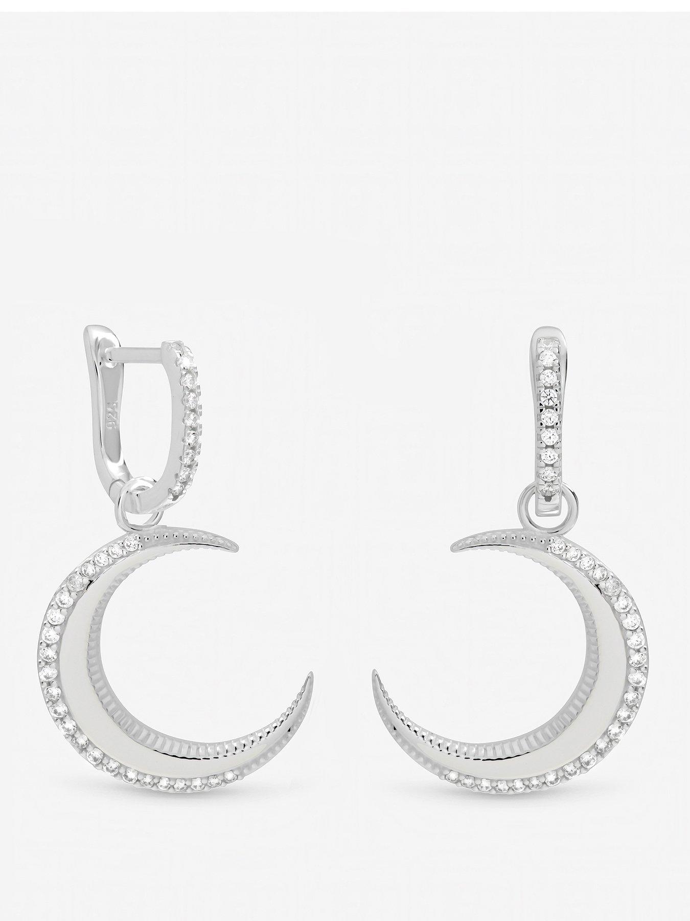 Inicio Sterling Silver Pave Crescent Hoops | Littlewoods