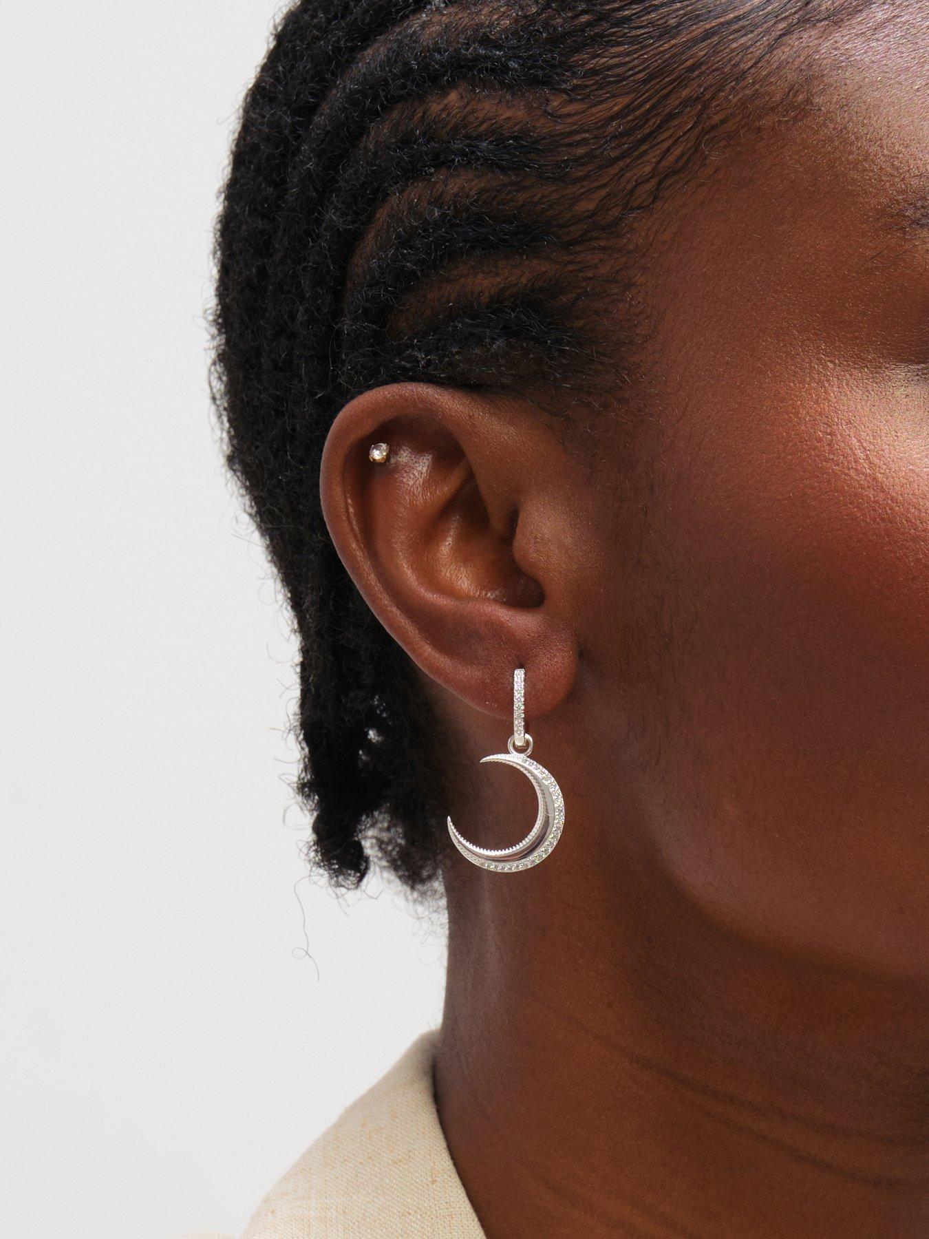 Inicio Sterling Silver Pave Crescent Hoops | Littlewoods