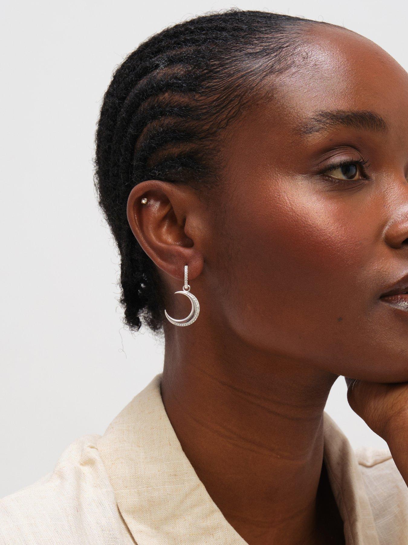 Inicio Sterling Silver Pave Crescent Hoops | Littlewoods