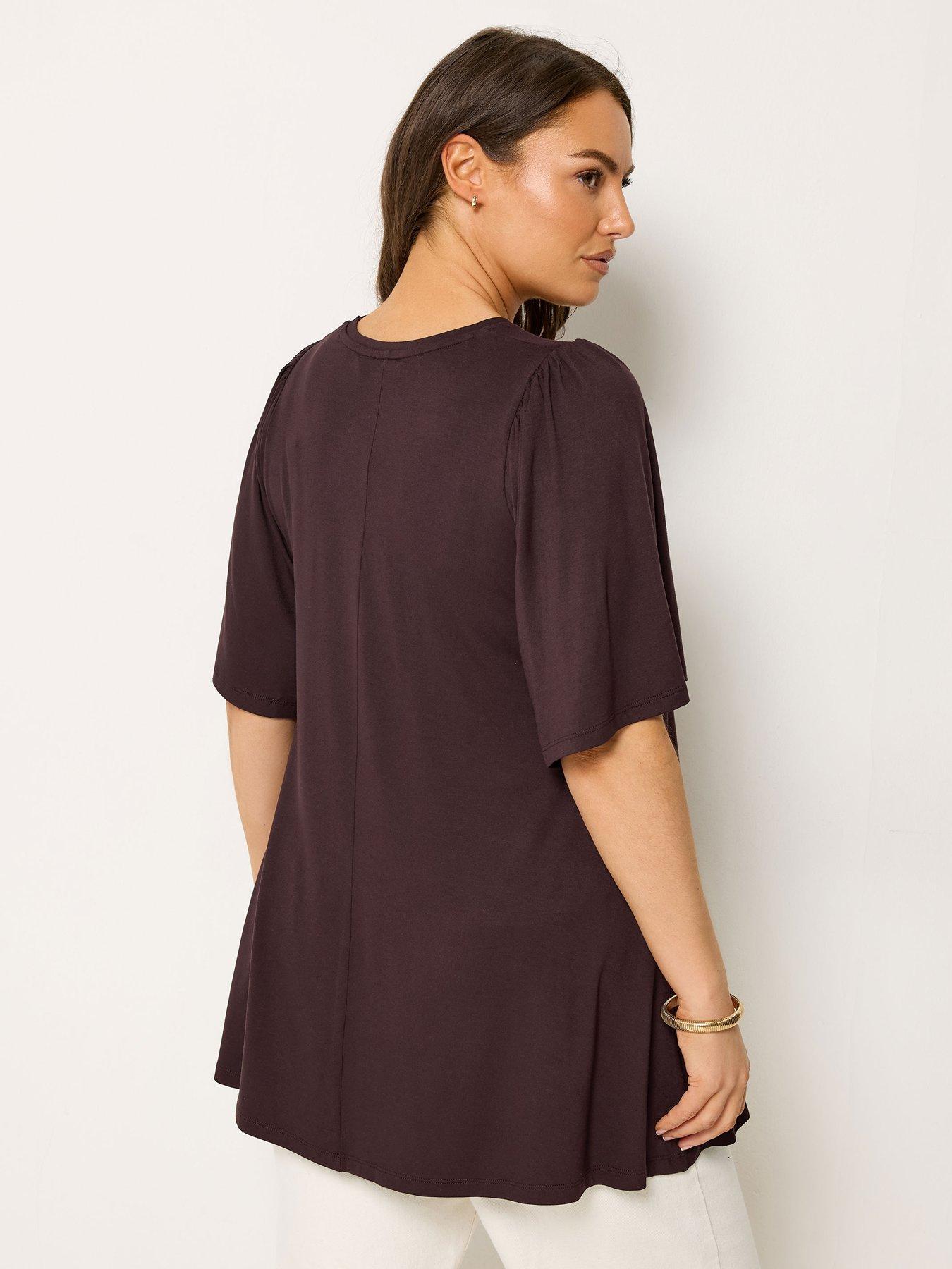 Yours Curve Pleat Front Angel Sleeve Top - Brown | Littlewoods