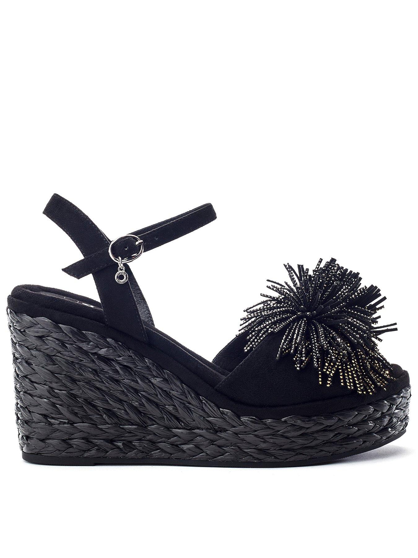 Moda In Pelle Marco Alcantara Pom Pom Wedge Sandal - Black | Littlewoods