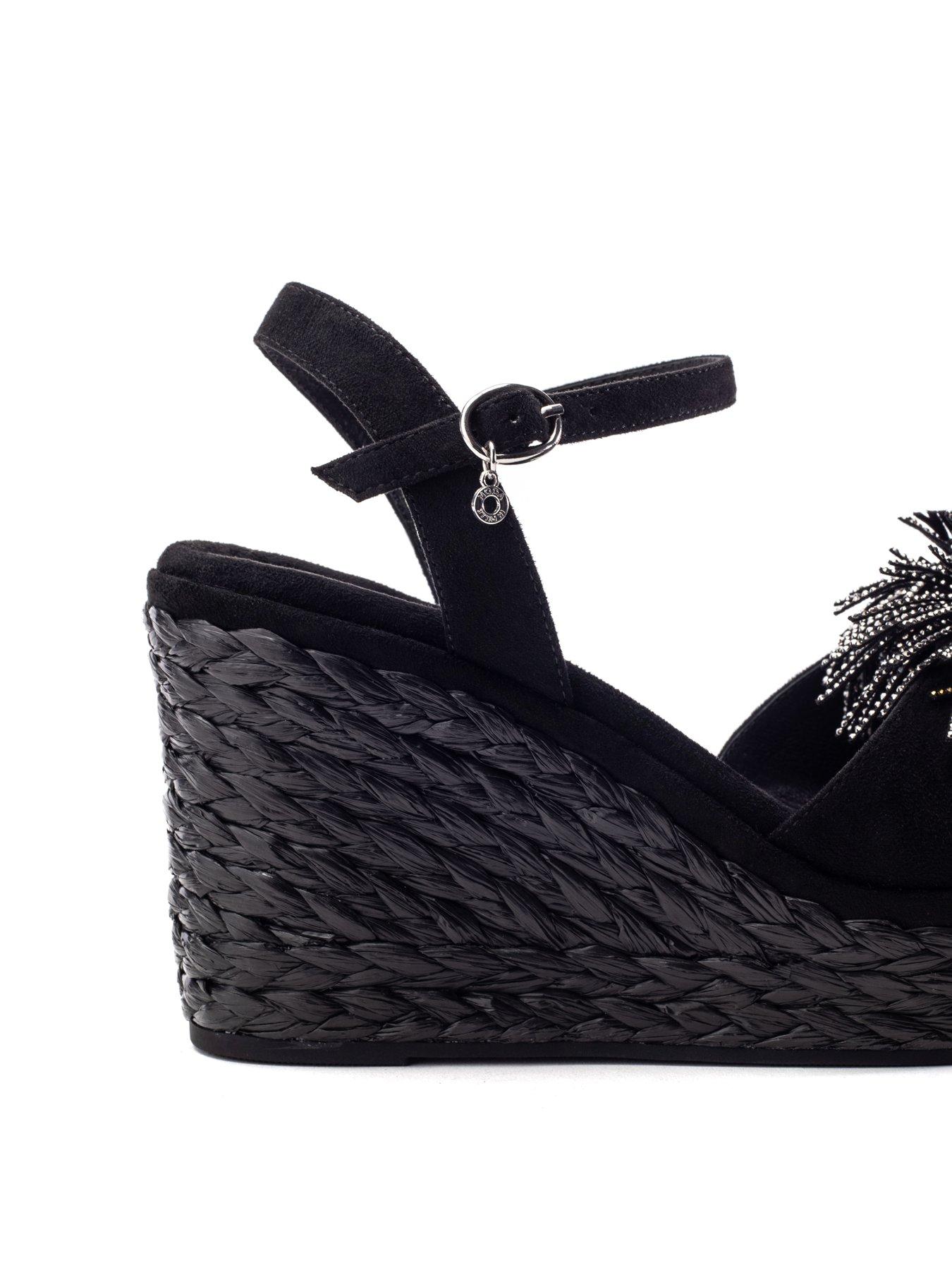 Moda In Pelle Marco Alcantara Pom Pom Wedge Sandal - Black | Littlewoods