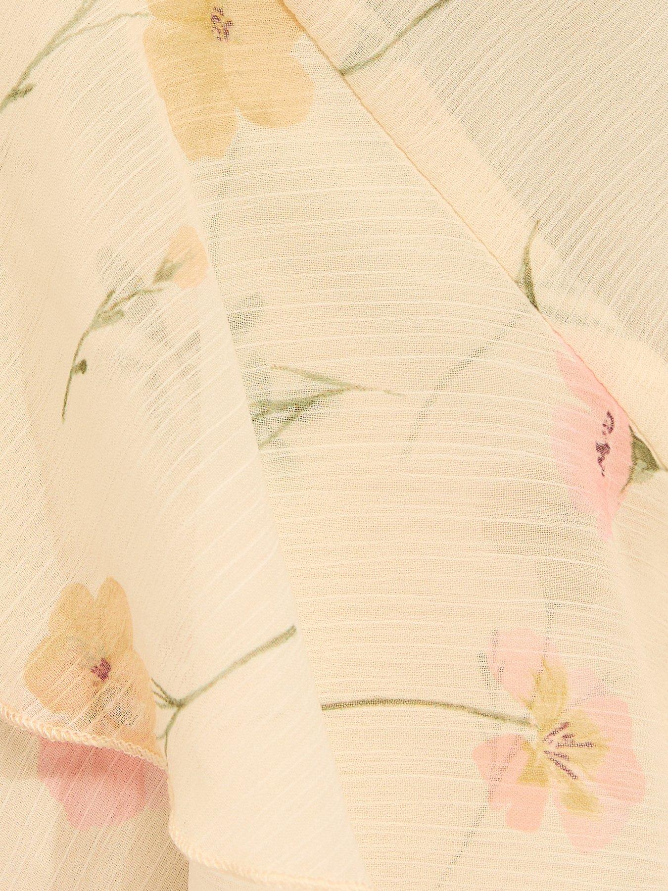 New Look Cream Chiffon Ruffle Trim Floral Midi Dress | Littlewoods