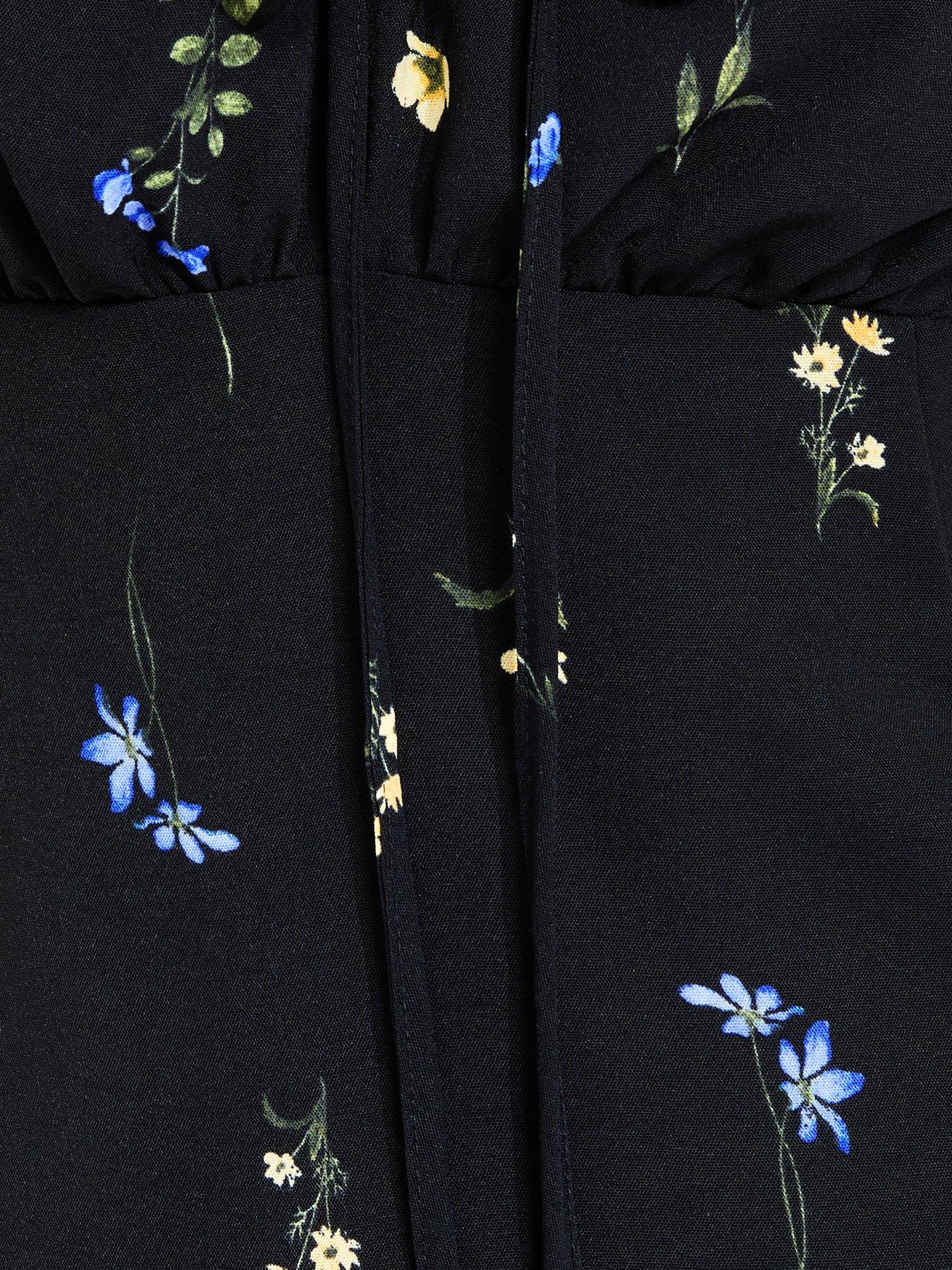 New Look Floral Print Milkmaid Midi Dress - Black | Littlewoods