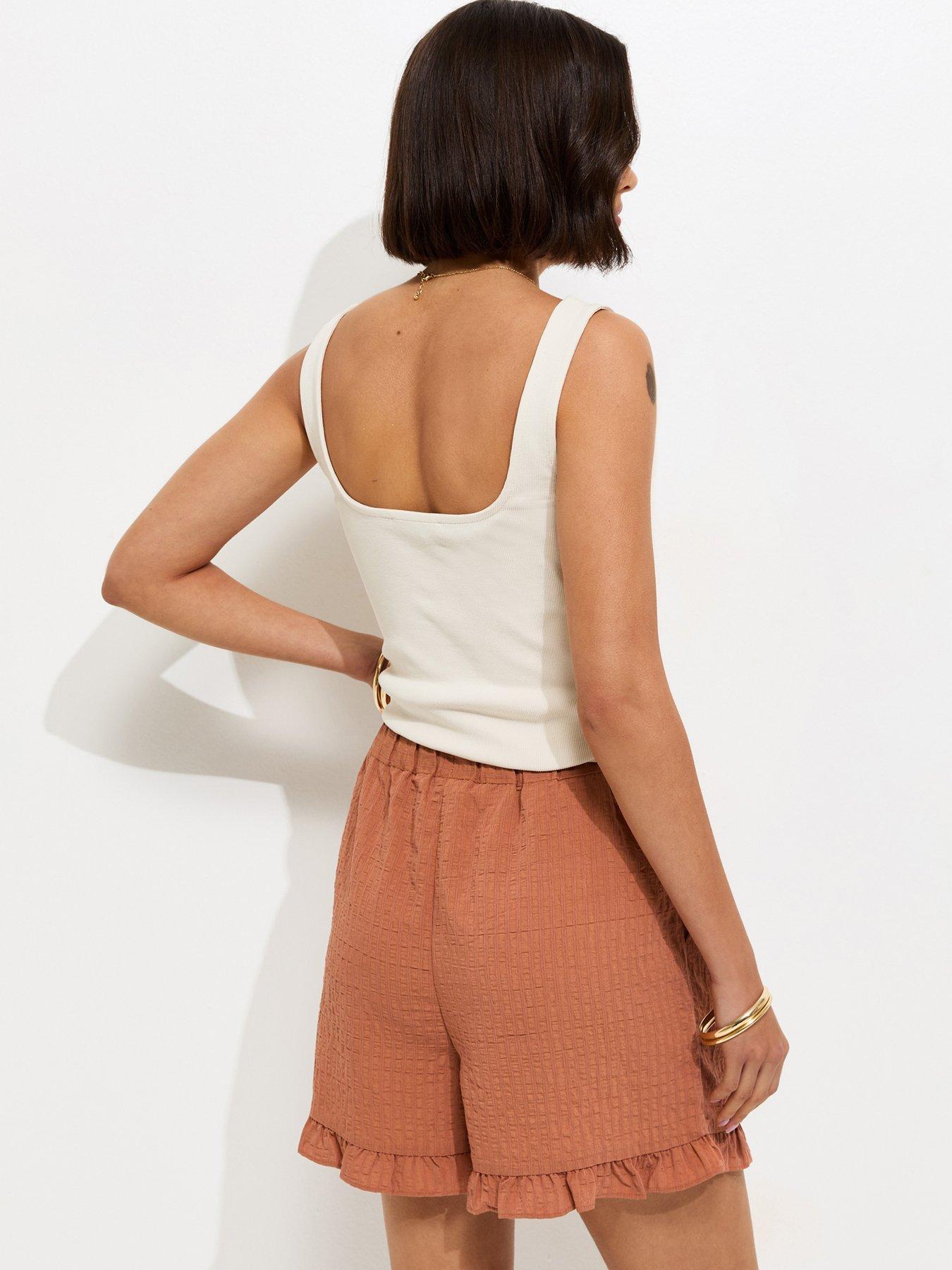 New Look Burnt Orange Seersucker Ruffle Shorts | Littlewoods