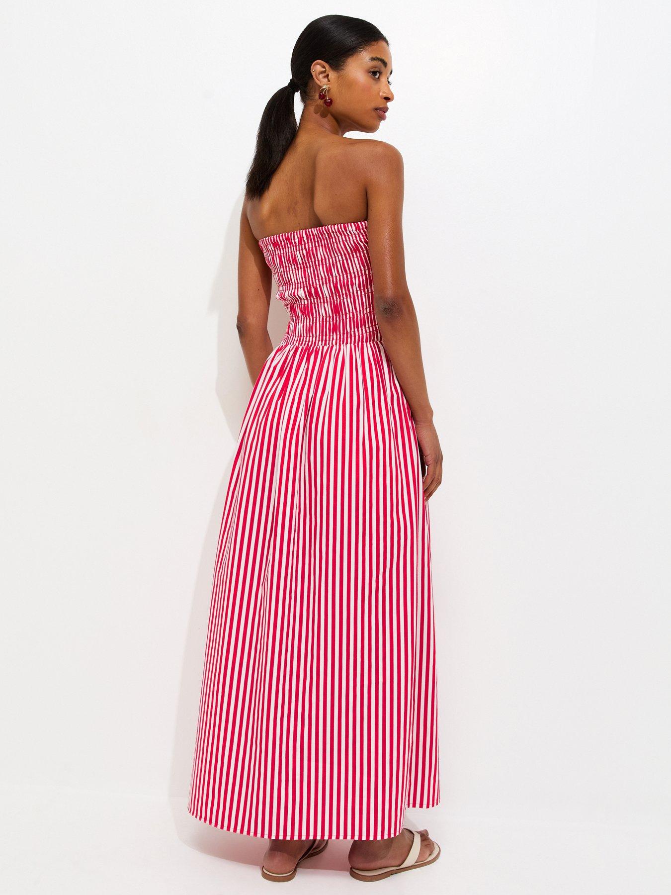 New Look Striped Shirred Bandeau Maxi Dress - Red | Littlewoods
